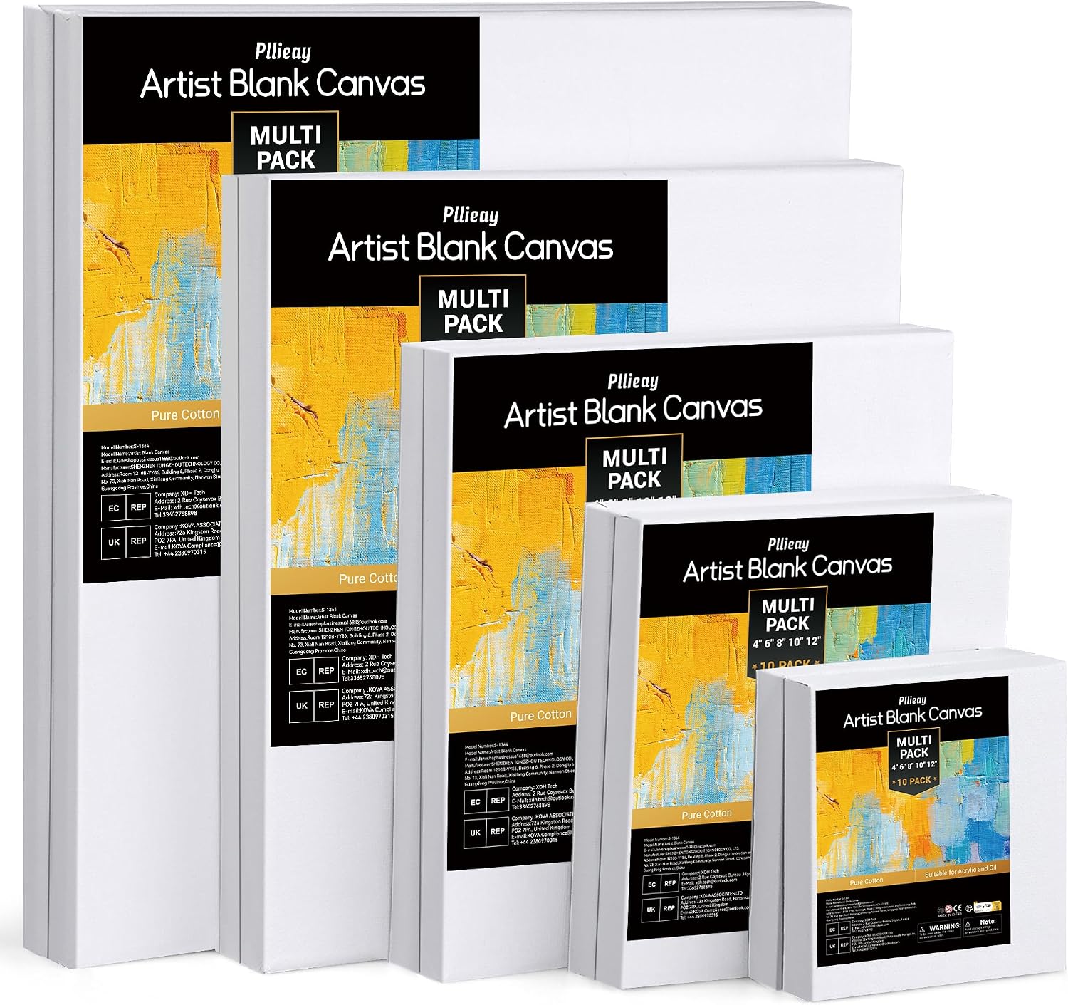 Pllieay Canvas Panels 10 Packs Stretched Artist Boards 100% Cotton for ...