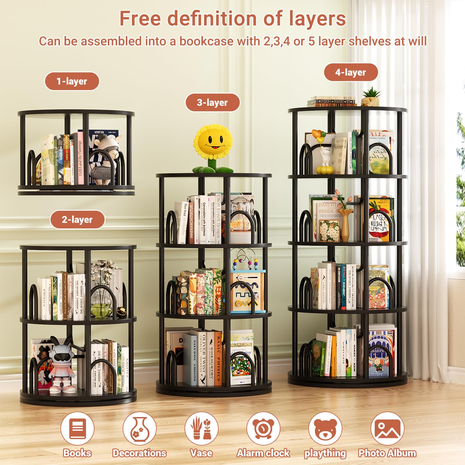 Snapklik.com : 4 Tier Rotating Bookshelf Tower, 360 Display Spinning ...
