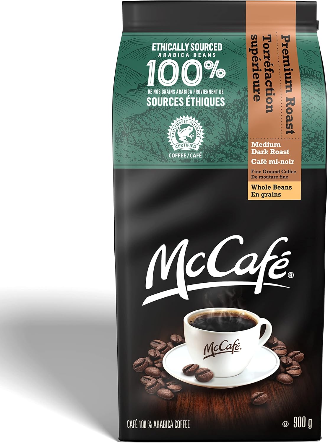 McCafe Premium Medium Dark Roast Whole Beans, 900g, Can Be Used With ...