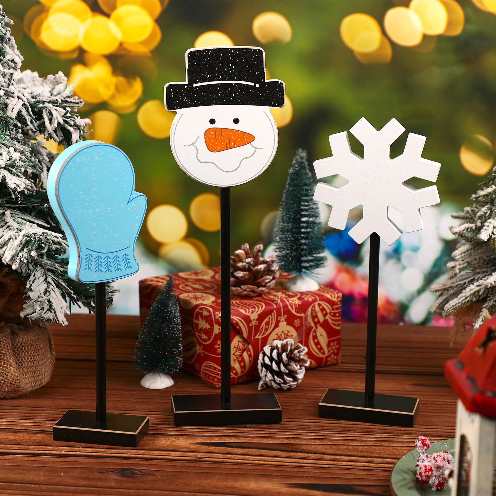 Amazon.com: Panelee 3 Pieces Winter Wood Table Decor Farmhouse Wooden ...