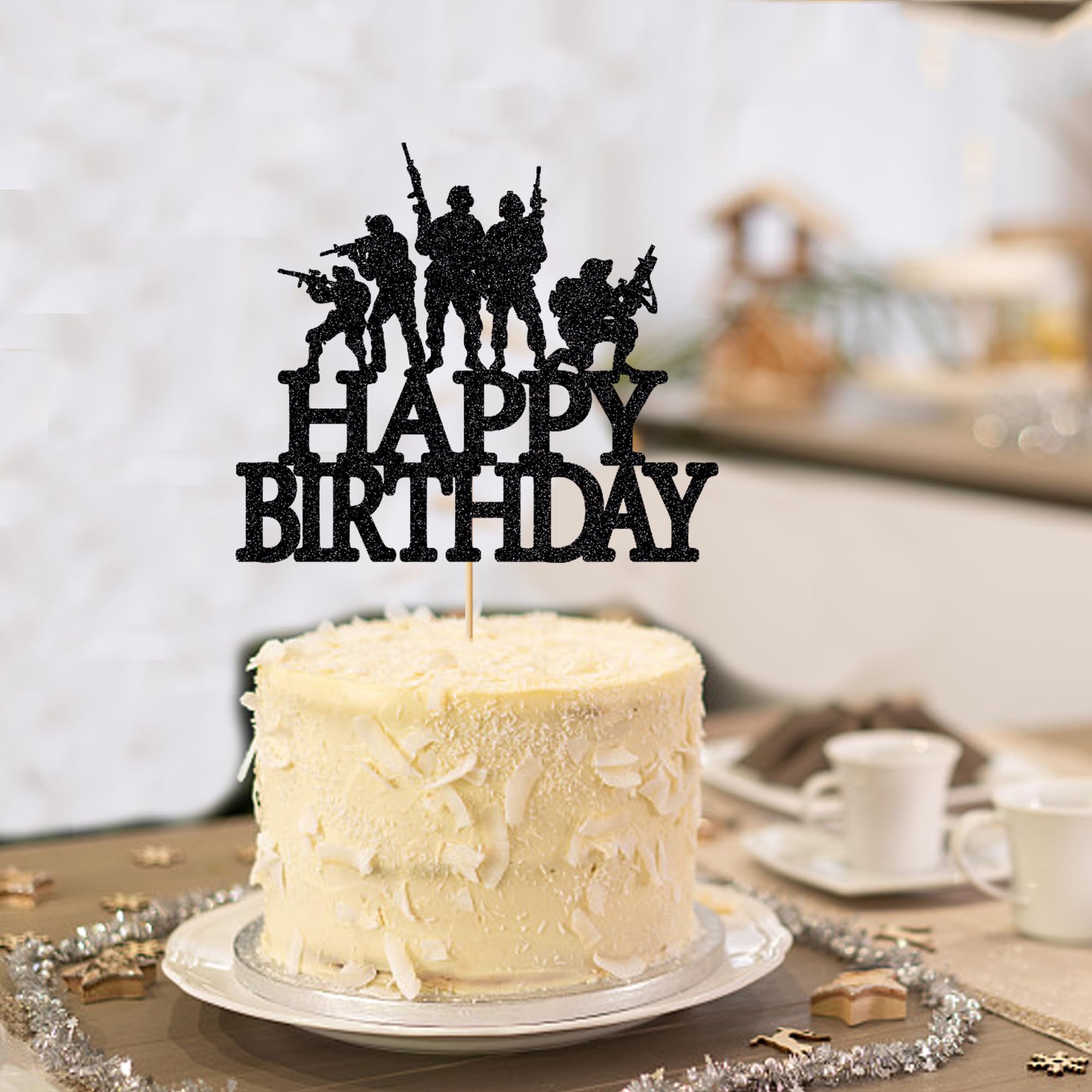 Snapklik.com : Naicaek Black Glitter Happy Birthday Cake TopperSoldier ...