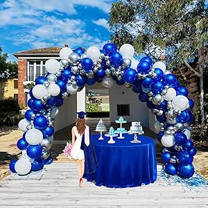 Amazon.com: Pearl Royal blue and white silver balloon Garland Arch Kit 132Pcs balloons for Boy ...