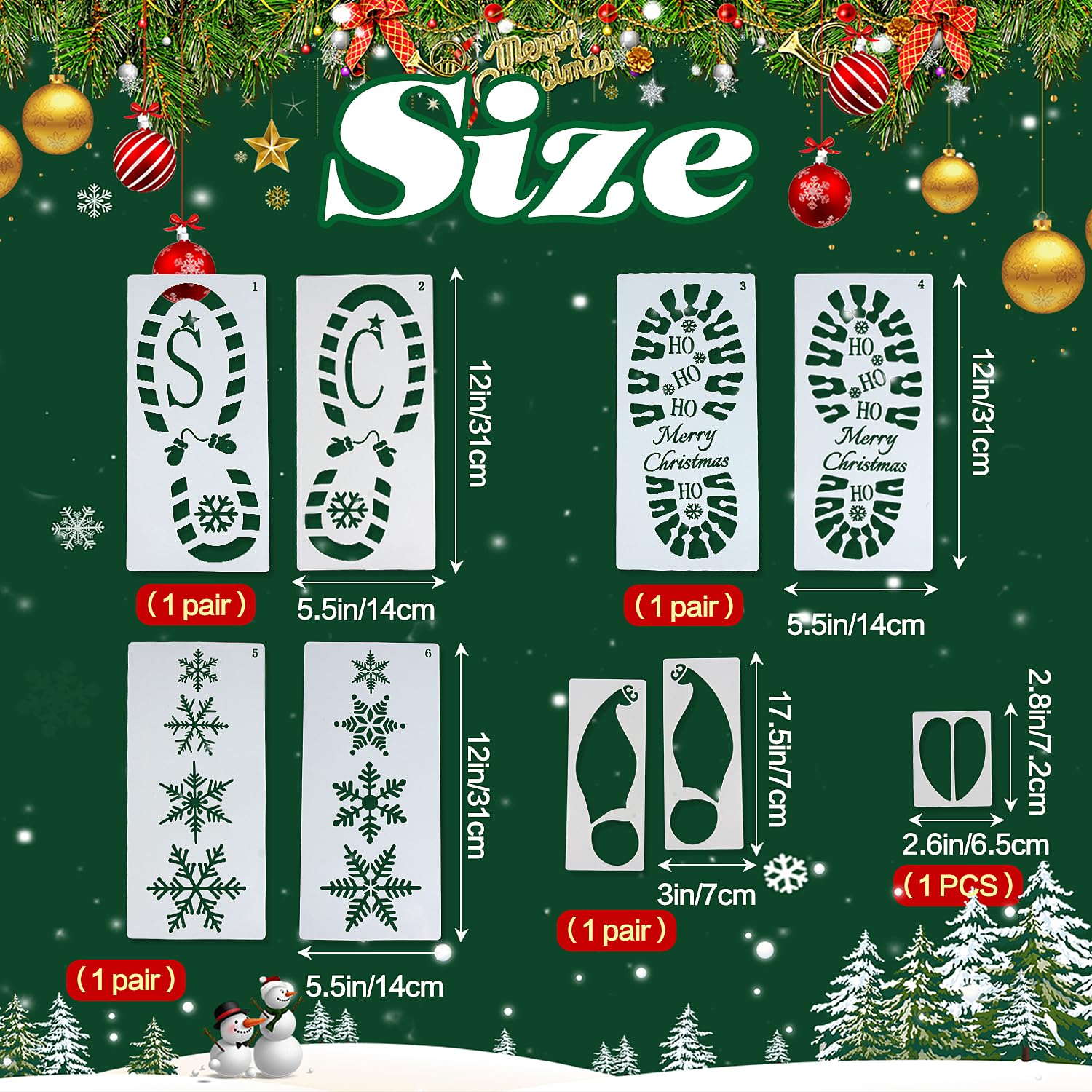 Snapklik.com : Christmas Santa Footprint Stencil,9pcs Snowflake ...