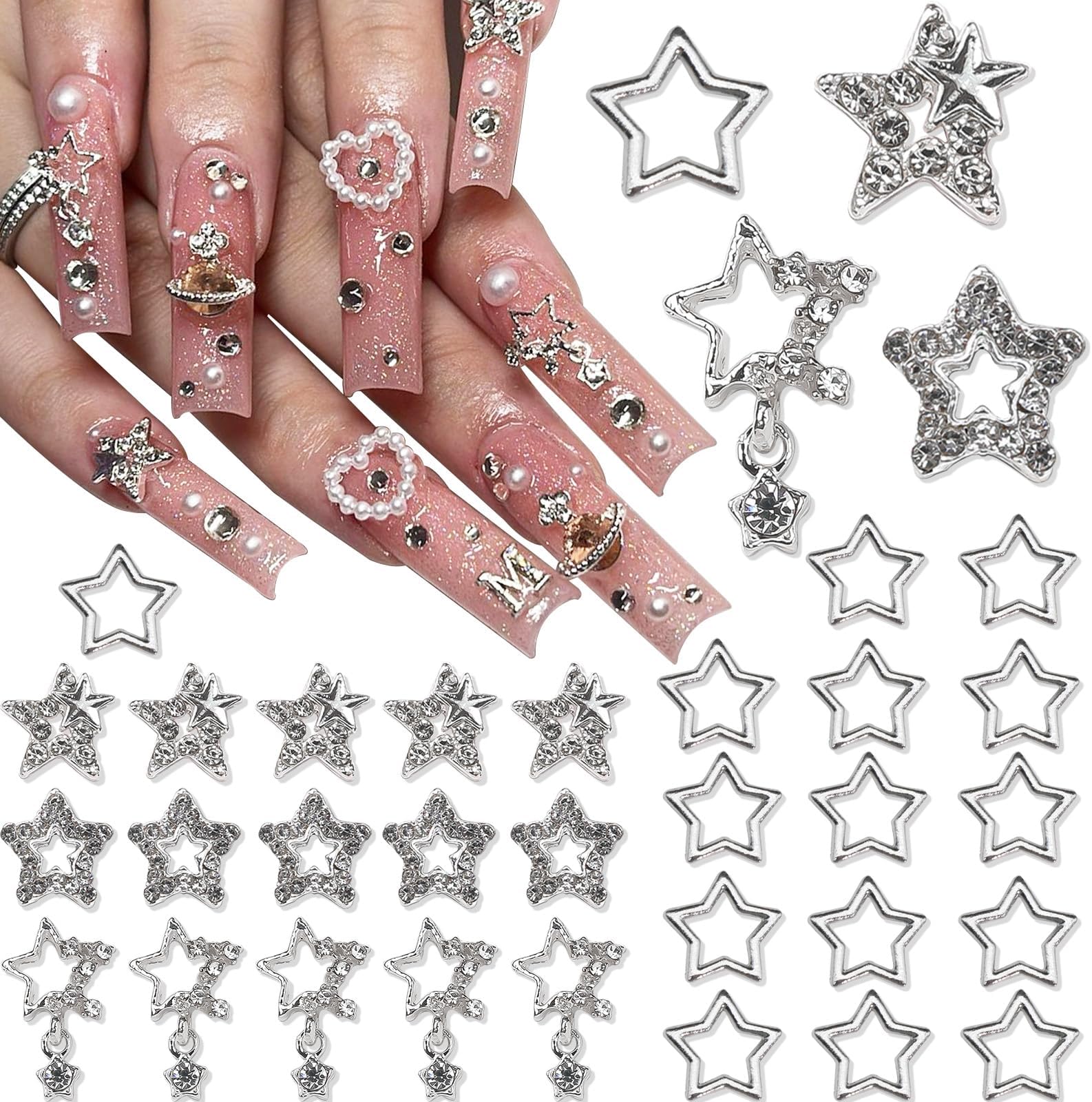 Amazon.com: YAEISM 30PCS Star Nail Charms 3D Alloy Nail Art Charms 4 ...