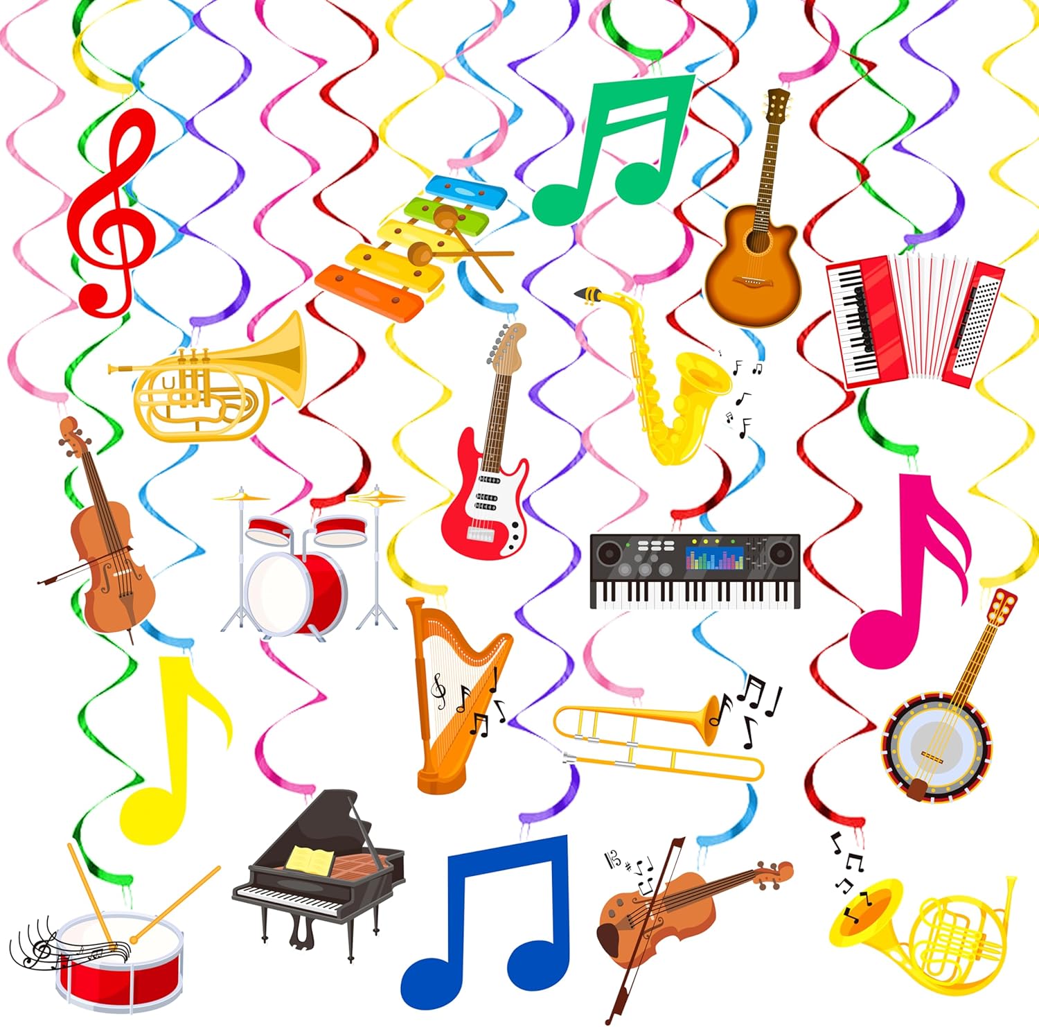 Amazon.com: Musical Instrument Hanging Swirl Decorations Music Party ...