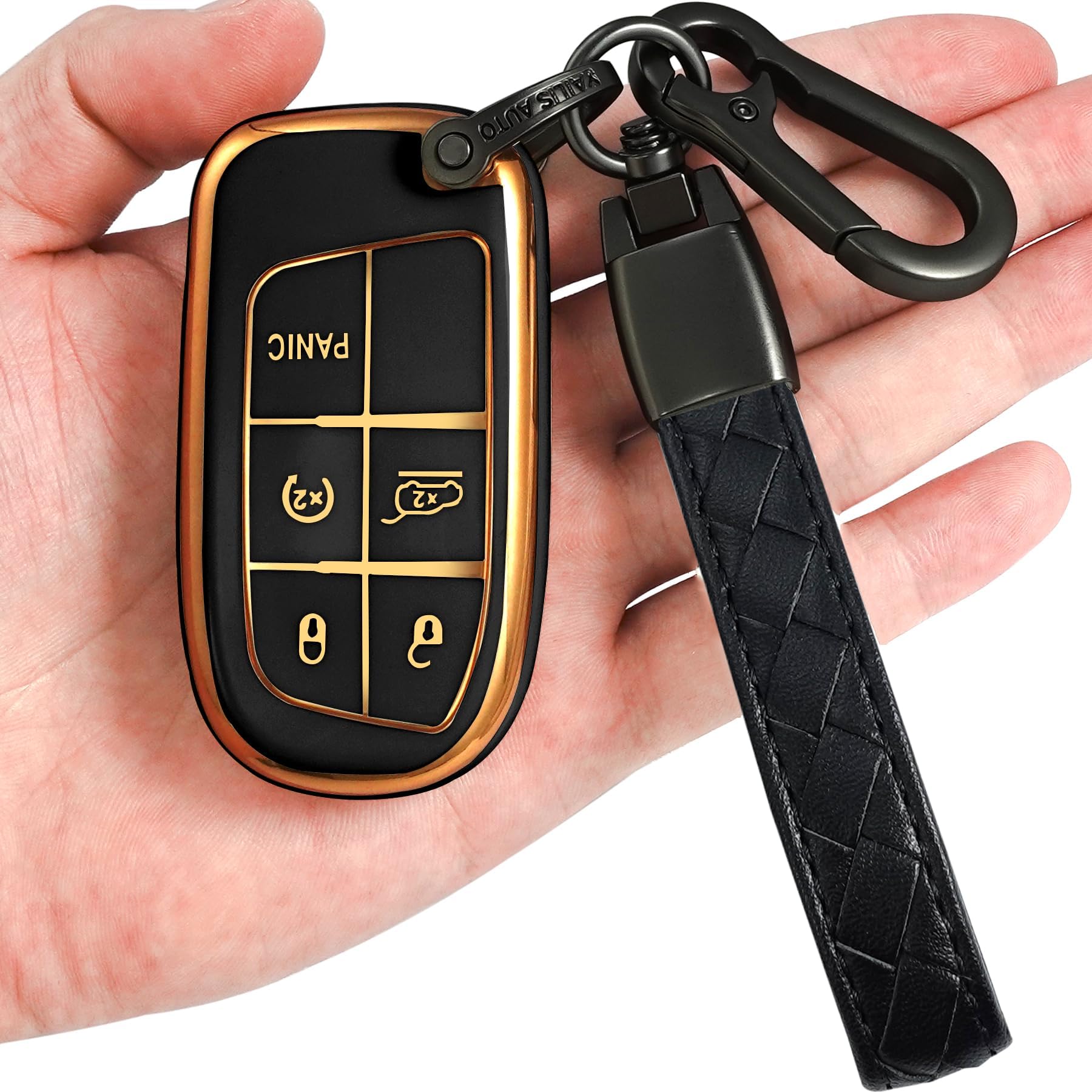 Amazon.com: Yonmcfn for jeep Key fob Cover with Leather Keychain,Gold ...
