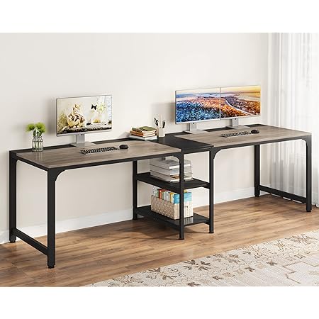 Amazon.com: Tribesigns 90.55'' 2 Person Desk with Storage Shelves ...