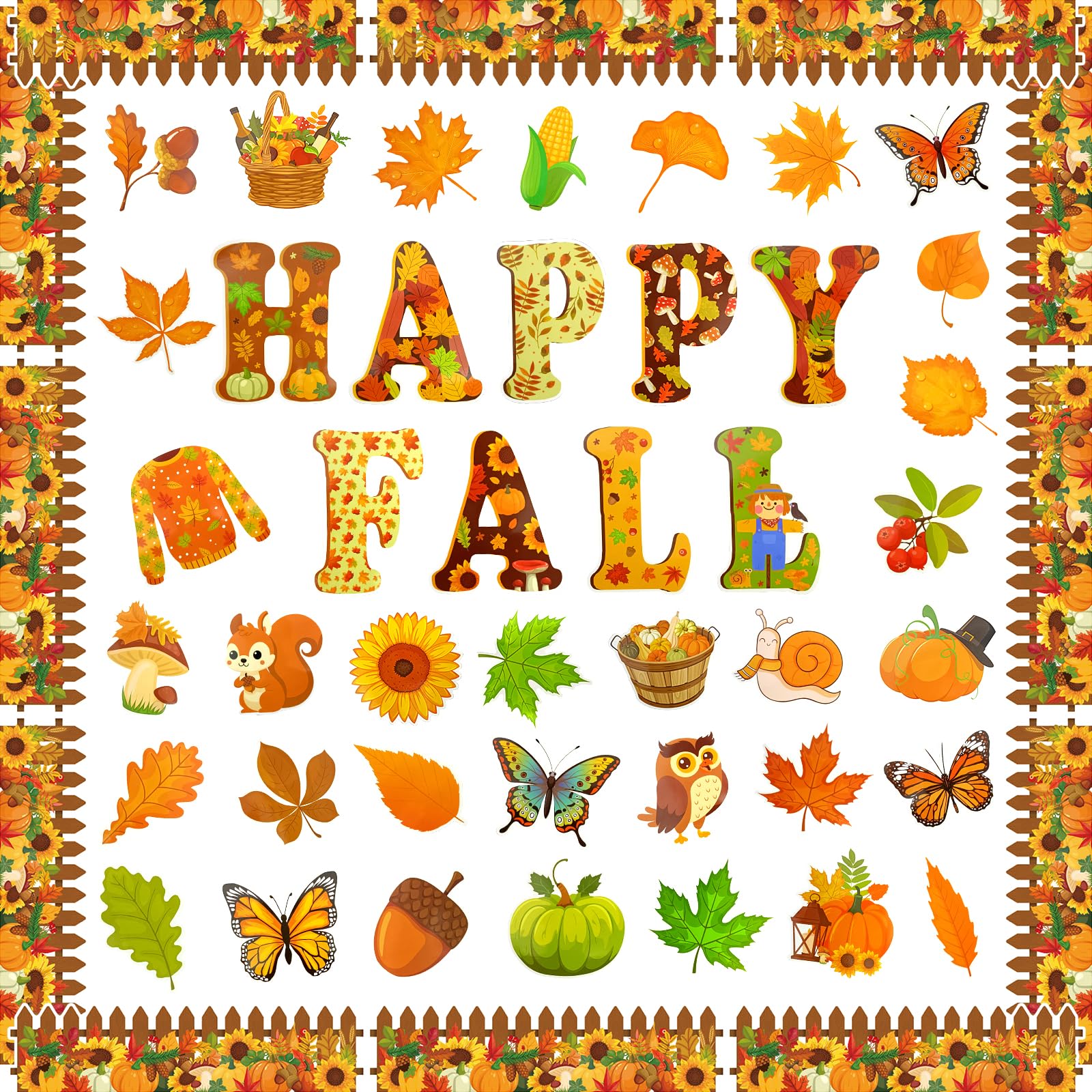 Amazon.com: JOBVERT 88 Pcs Fall Bulletin Board Decorations, Happy Fall ...