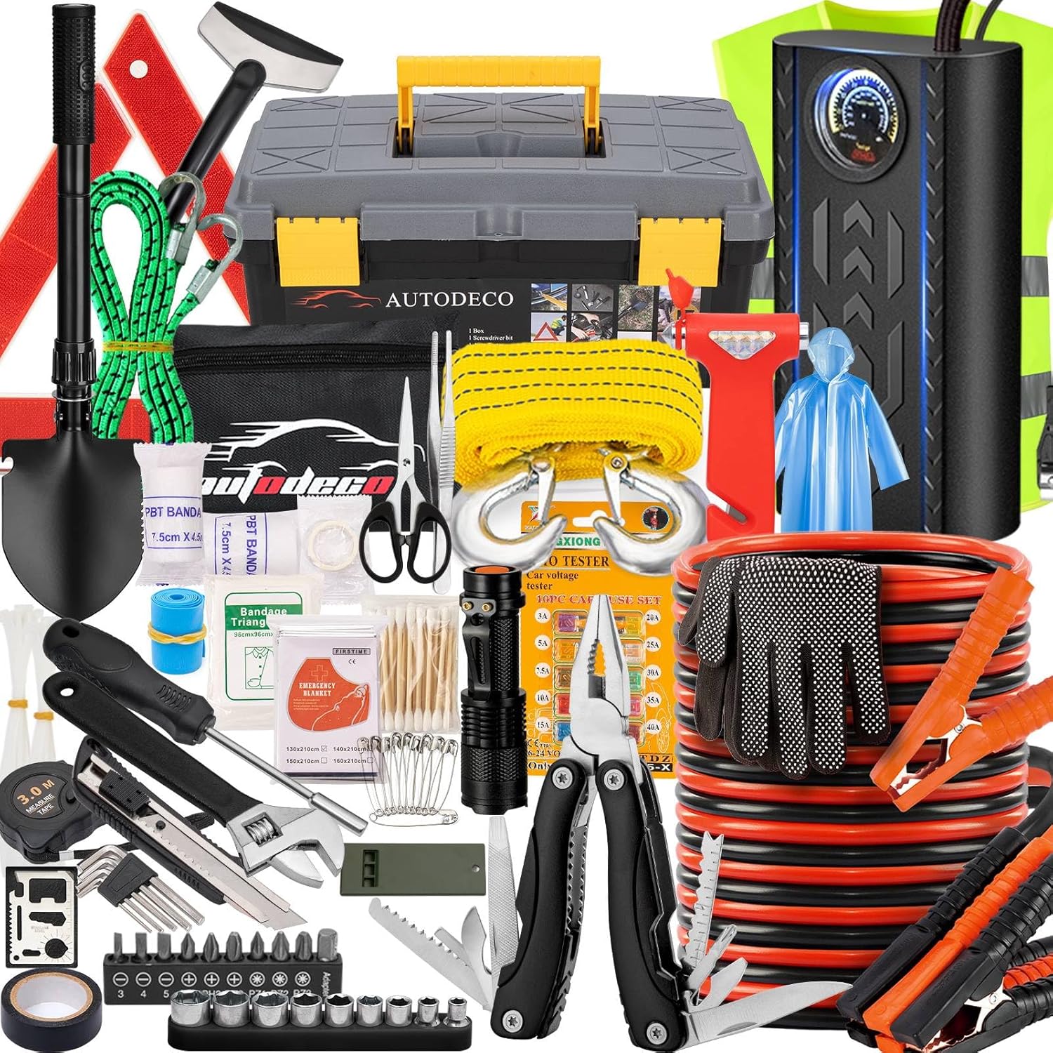 Amazon.com: AUTODECO 98 PCS Roadside Car Emergency Assistance Kit with ...