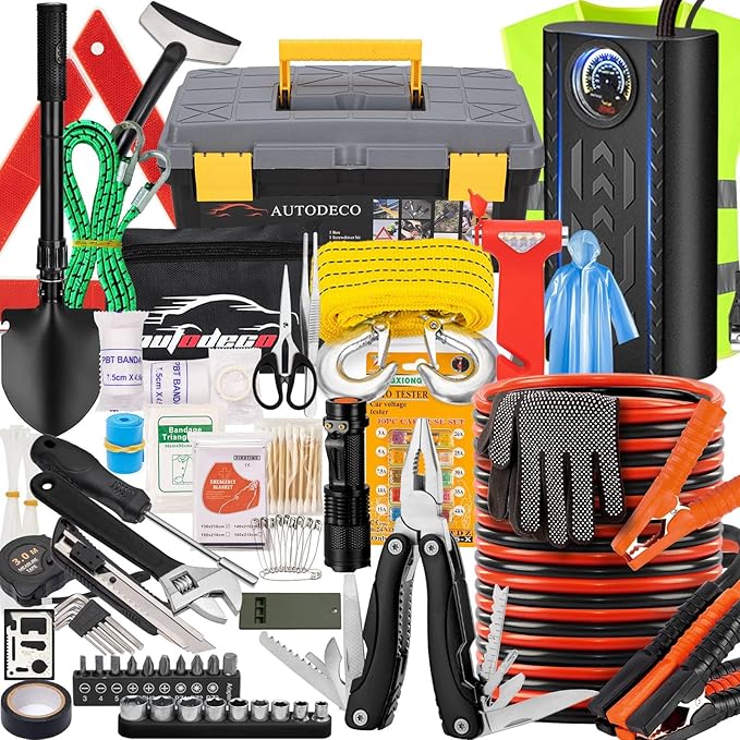 Amazon.com: AUTODECO 98 PCS Roadside Car Emergency Assistance Kit with ...
