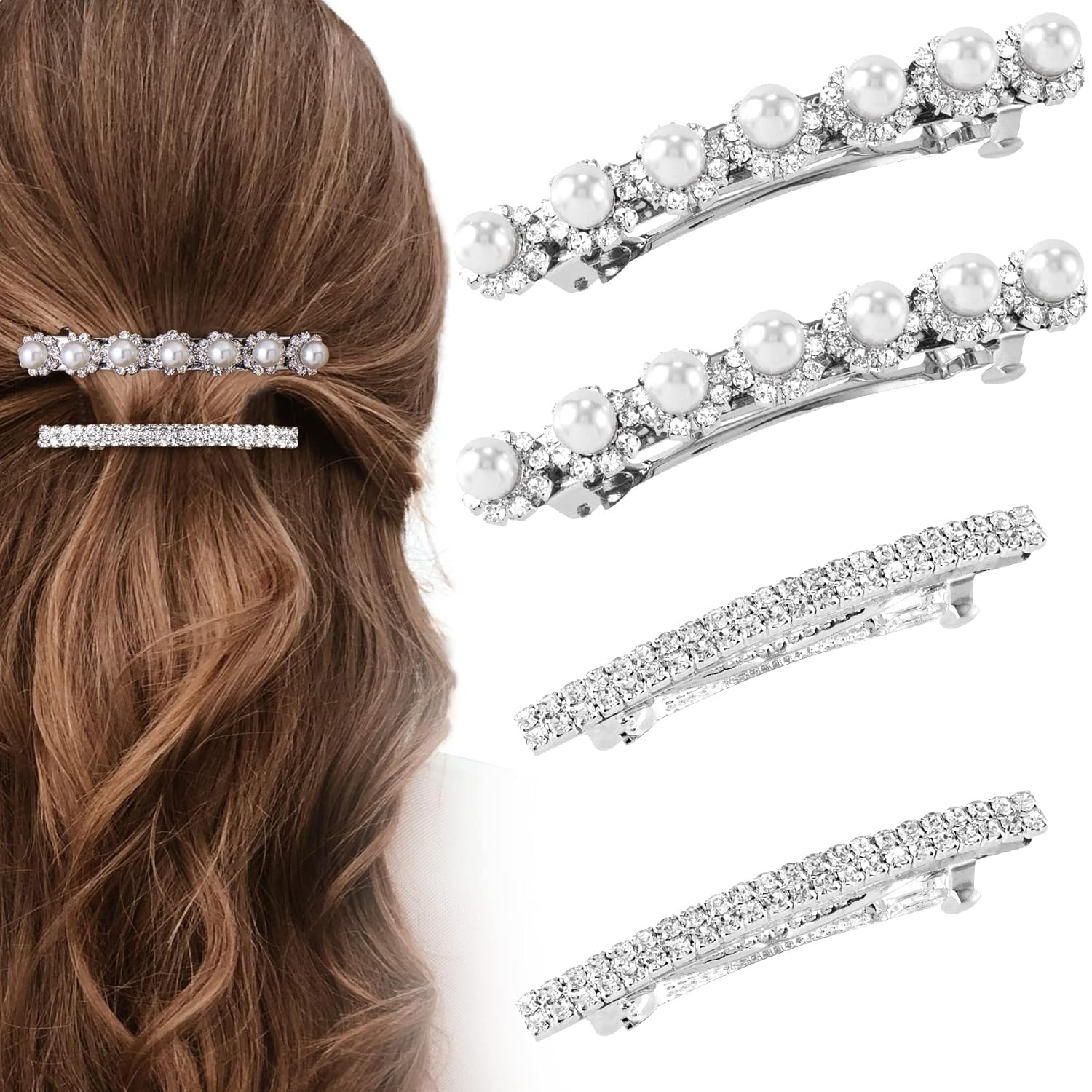 Amazon.com : HINZIC 4Pcs Pearl Rhinestone Hair Clip Bling Sparkly ...