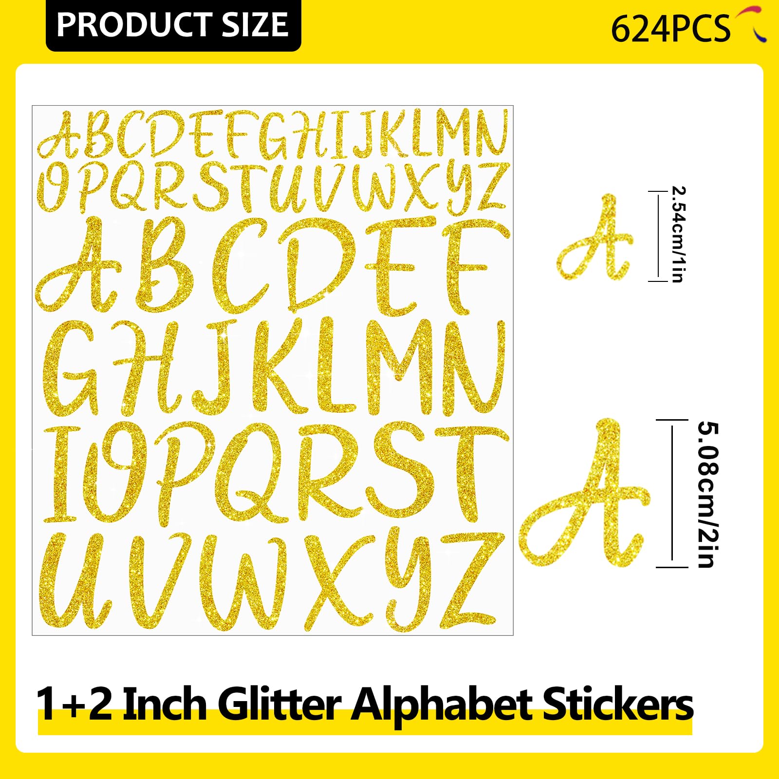 Snapklik.com : Gold Letter Stickers 624Pcs Alphabet Vinyl 1 And 2 Inch ...
