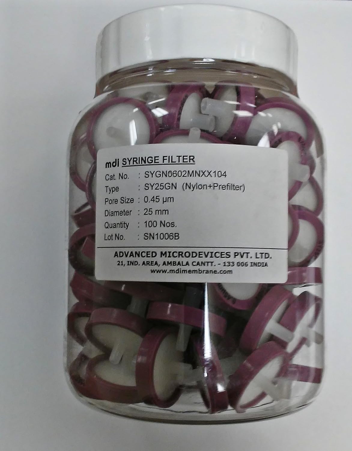 mdi SYGN0602MNXX104 Nylon-66 Membrane Syringe Filter with ...