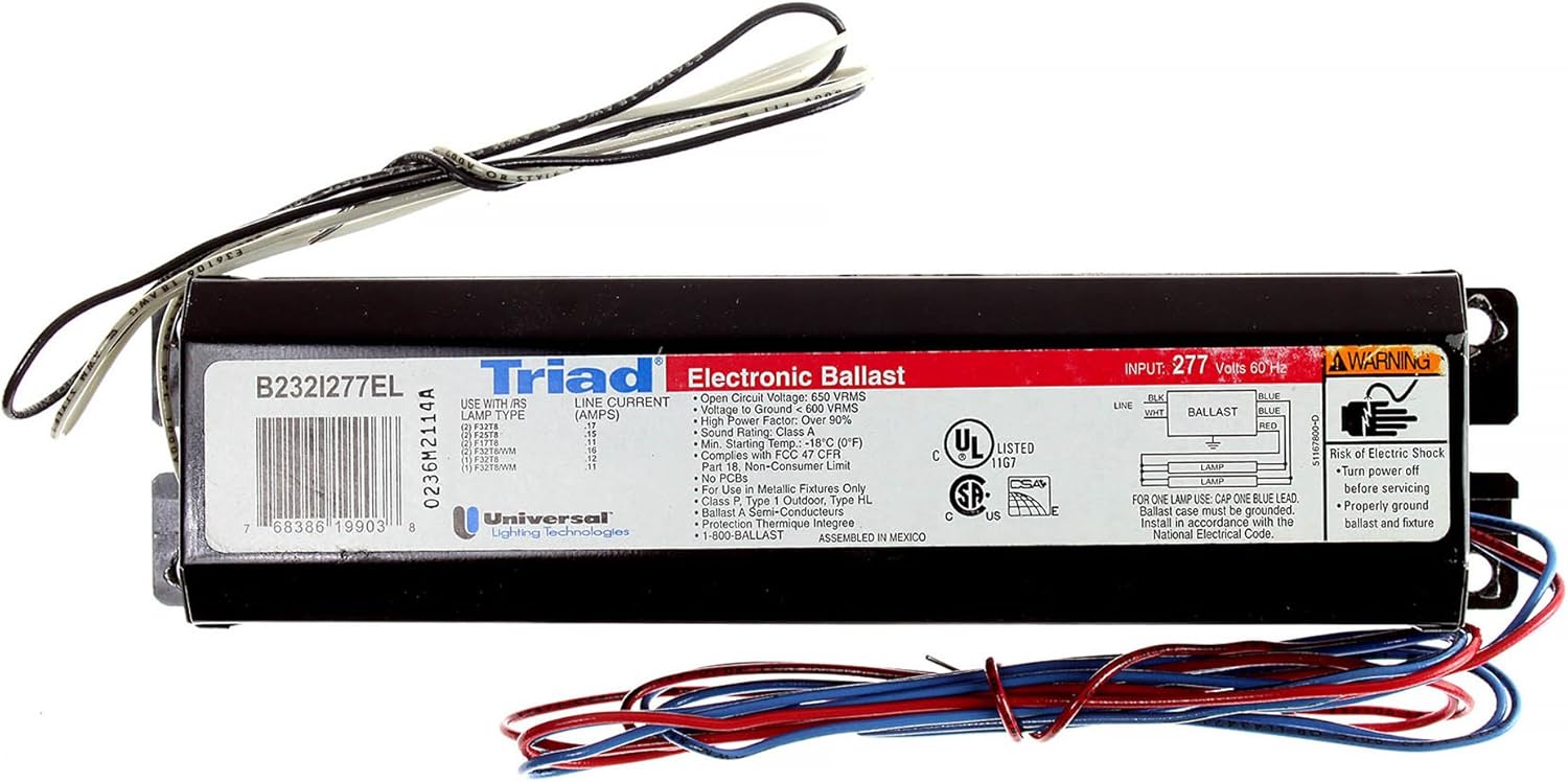 Universal B232I277EL Triad Electronic Ballast, 277V, T32 T8, 2 Lamp ...
