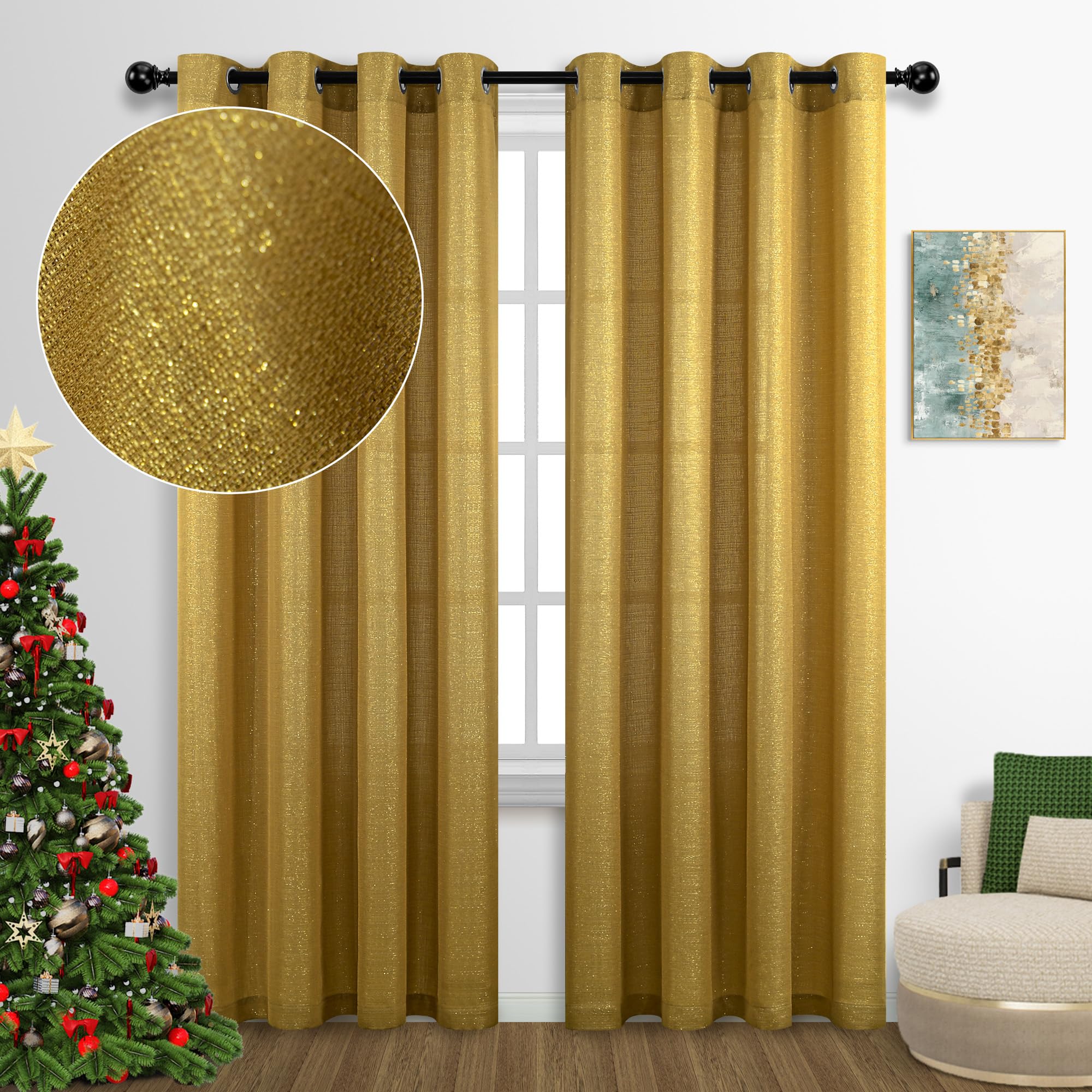 Amazon.com: Gold Curtains 84 Inch Length for Living Room 2 Panels ...
