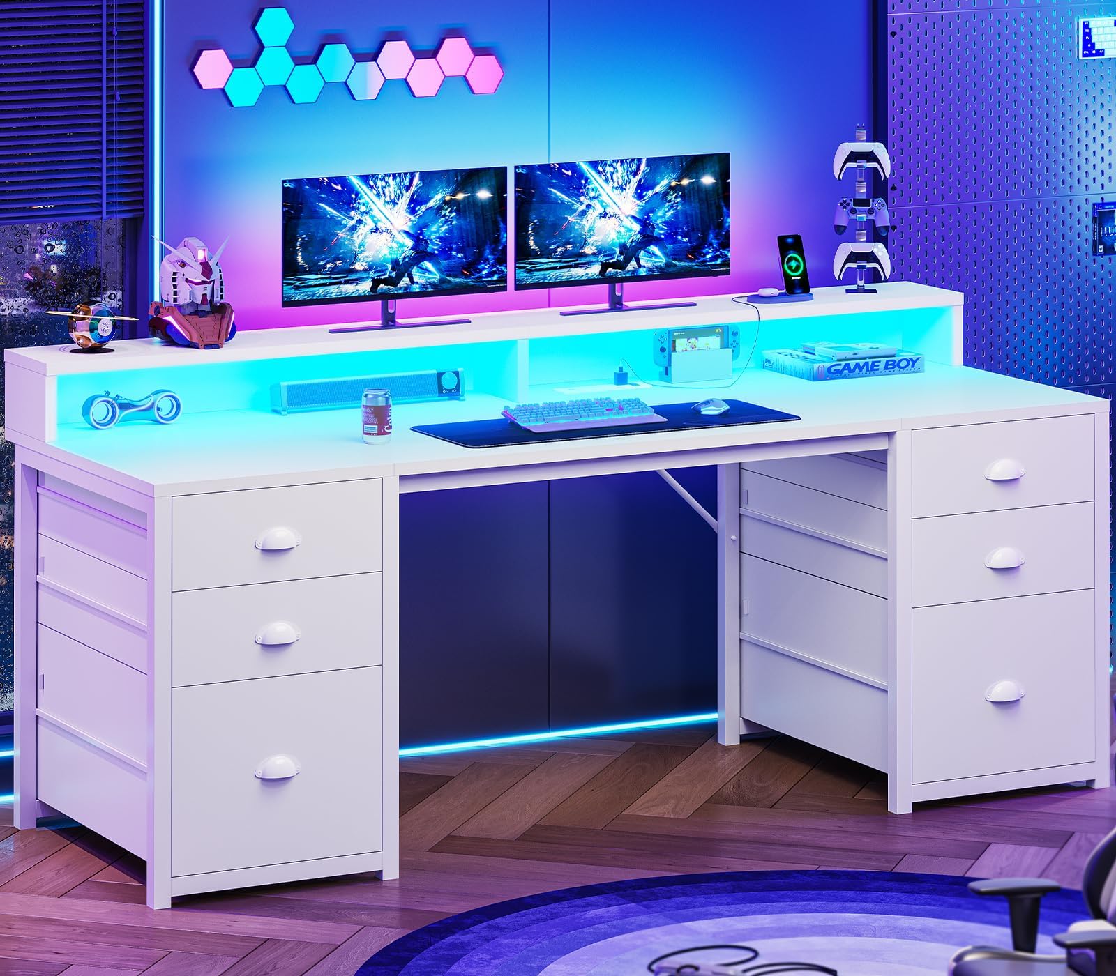 Amazon.com: SEDETA 63” White Computer Desk with 6 Drawers & Power ...