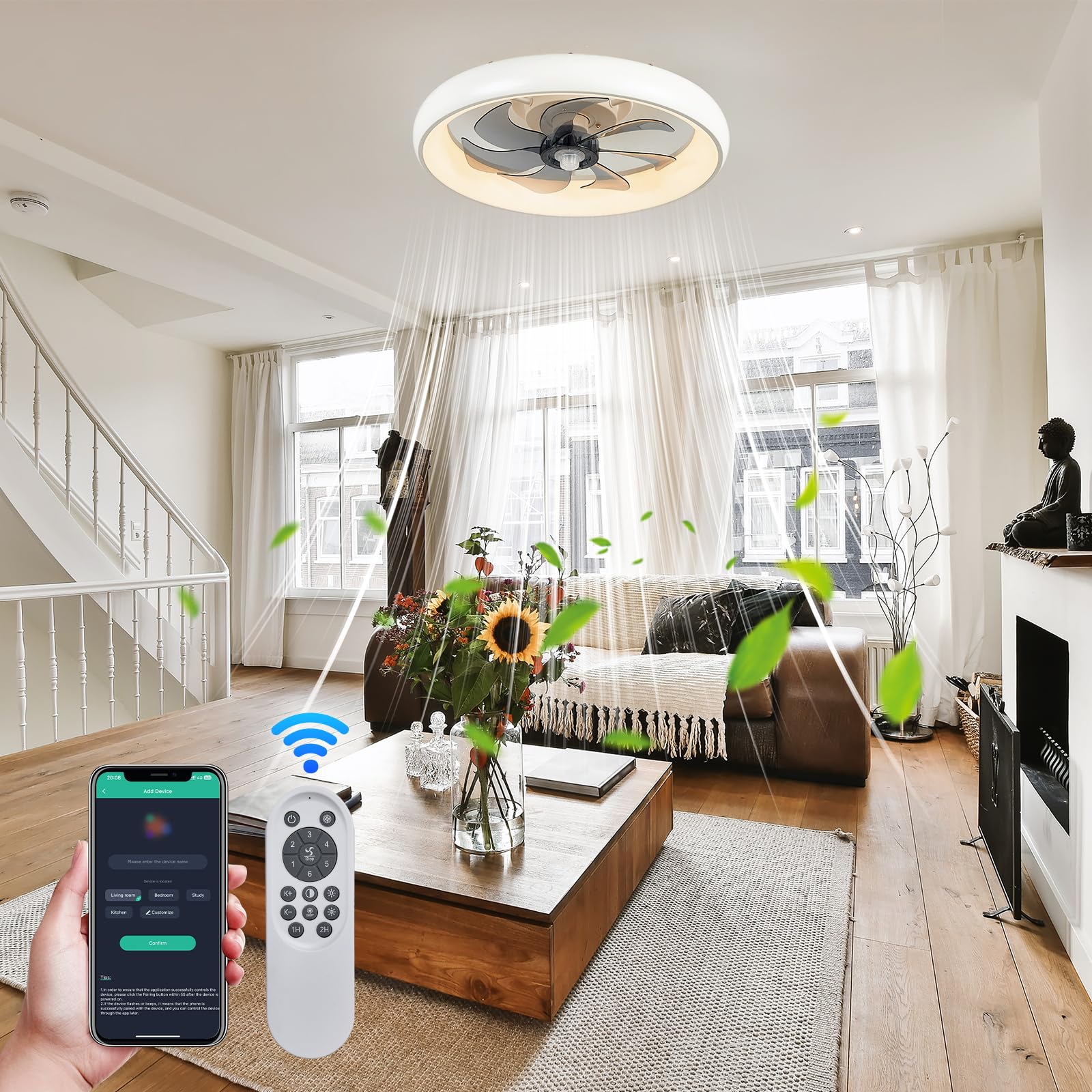 Oyisen Ceiling Fan, 20 Inch White Ceiling Fan with Remote Control and ...