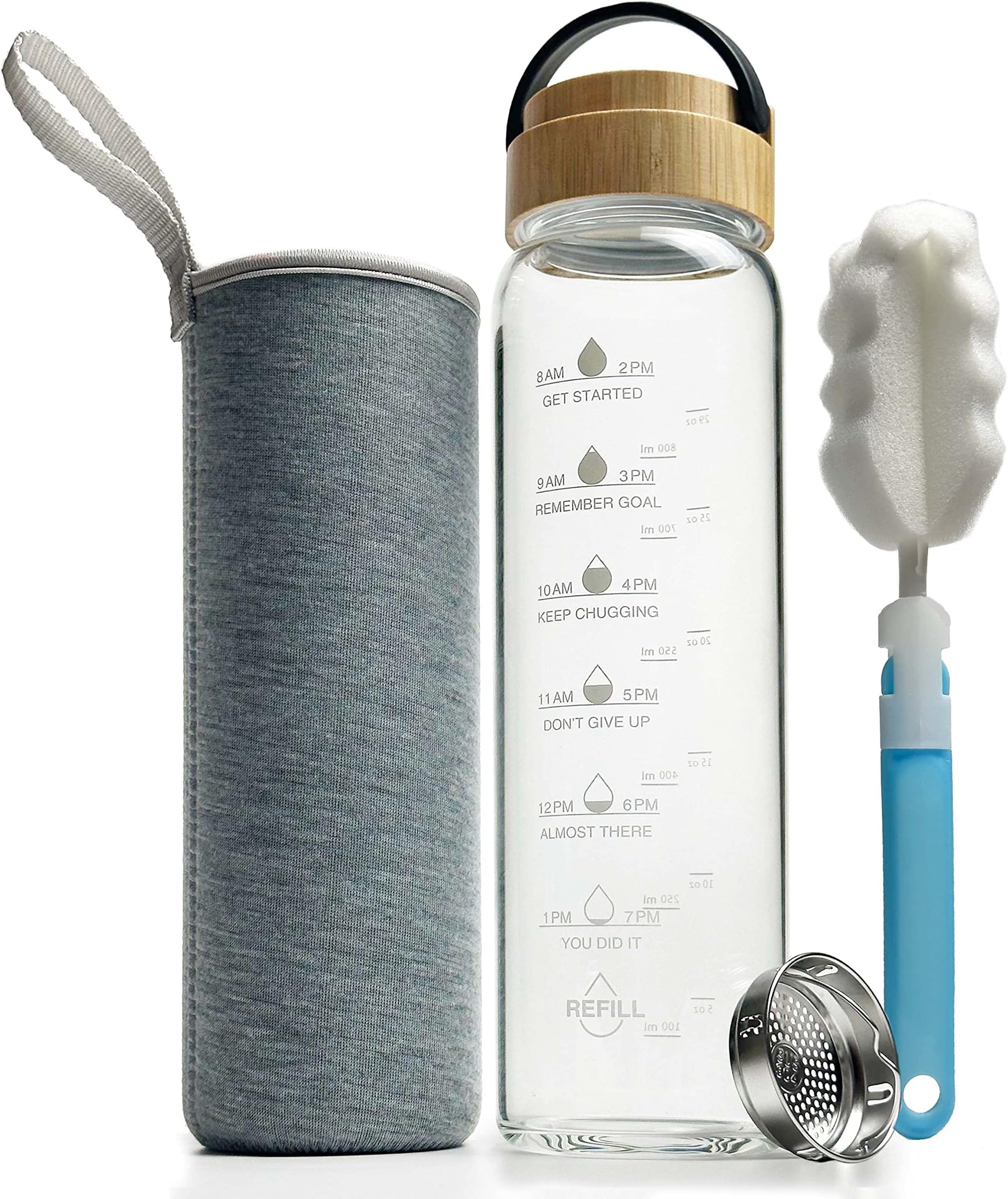 Amazon.com: sunkey Glass Water Bottle 32 oz Wide Mouth with Sleeve ...