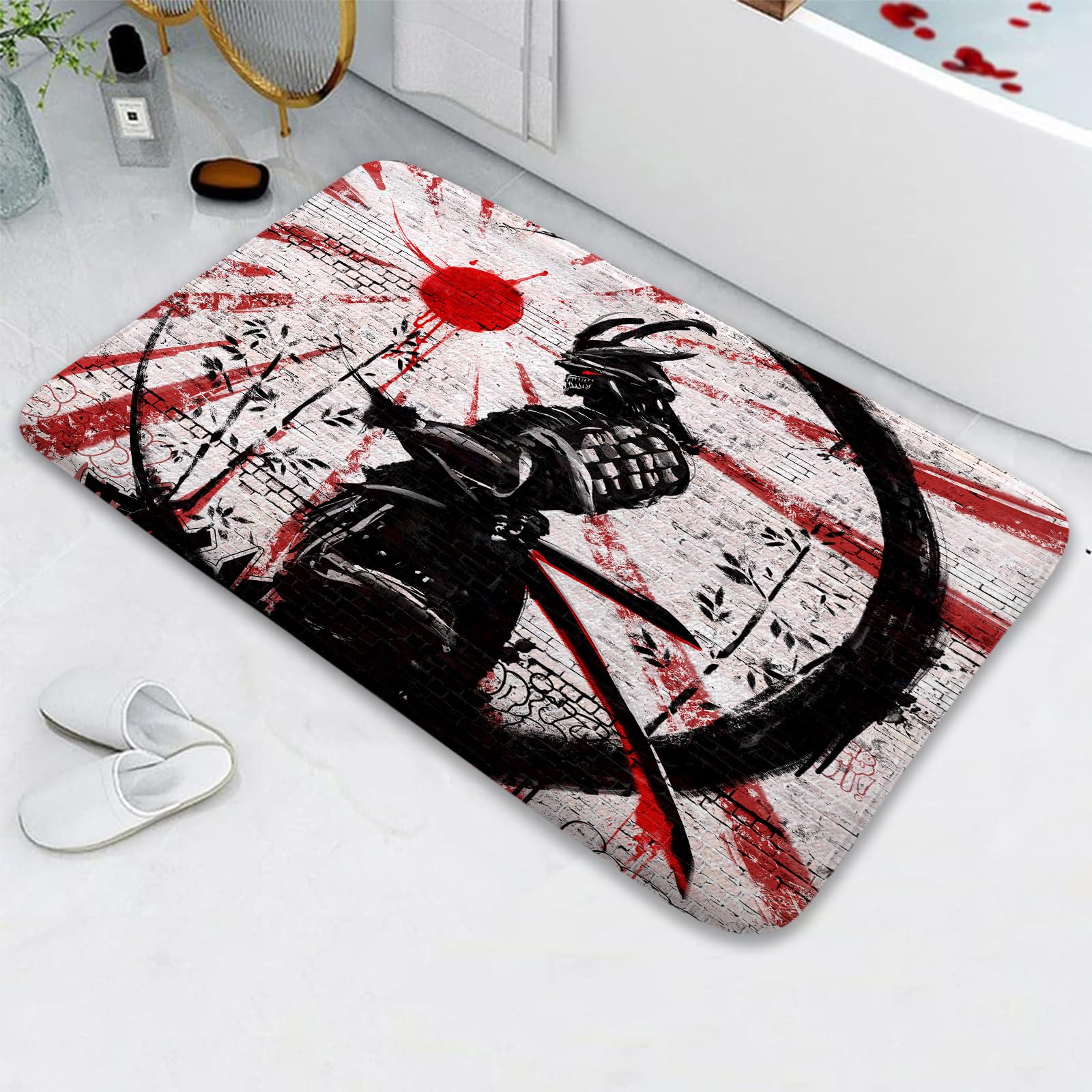 Amazon.com: Japanese Samurai Anime Bath Mat, Asian Cool Anime Red and ...