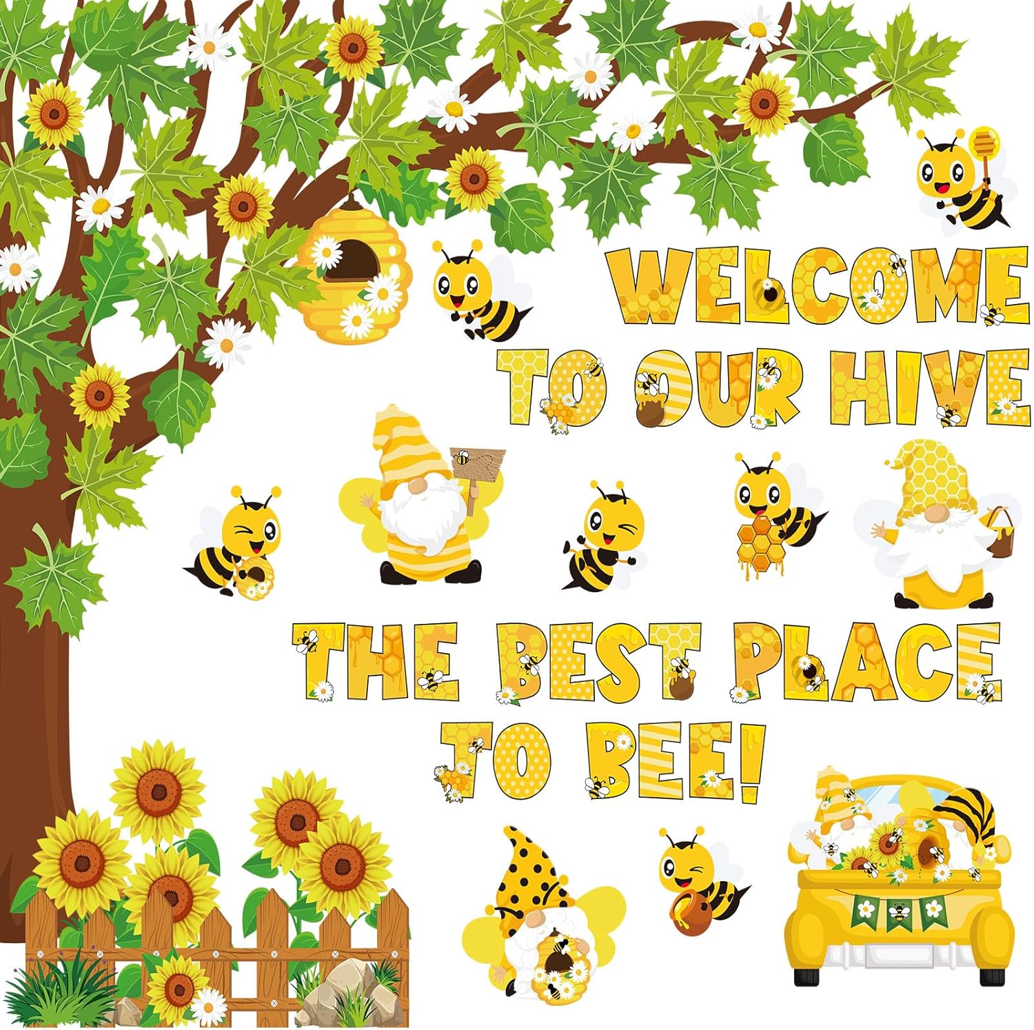 Amazon.com : Pajean 104 Pcs Classroom Tree Bulletin Board Set Bee ...