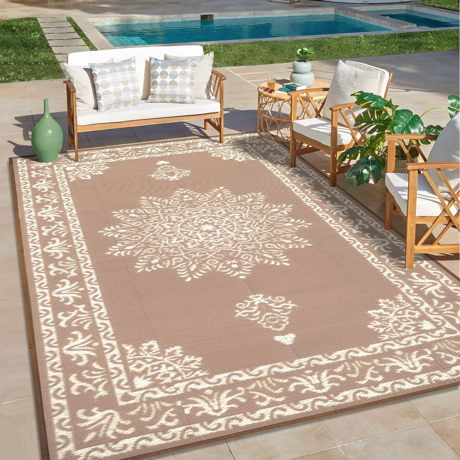 Amazon.com: LOKHOM Outdoor Rug 9' x 18' Waterproof Plastic Straw Patio ...