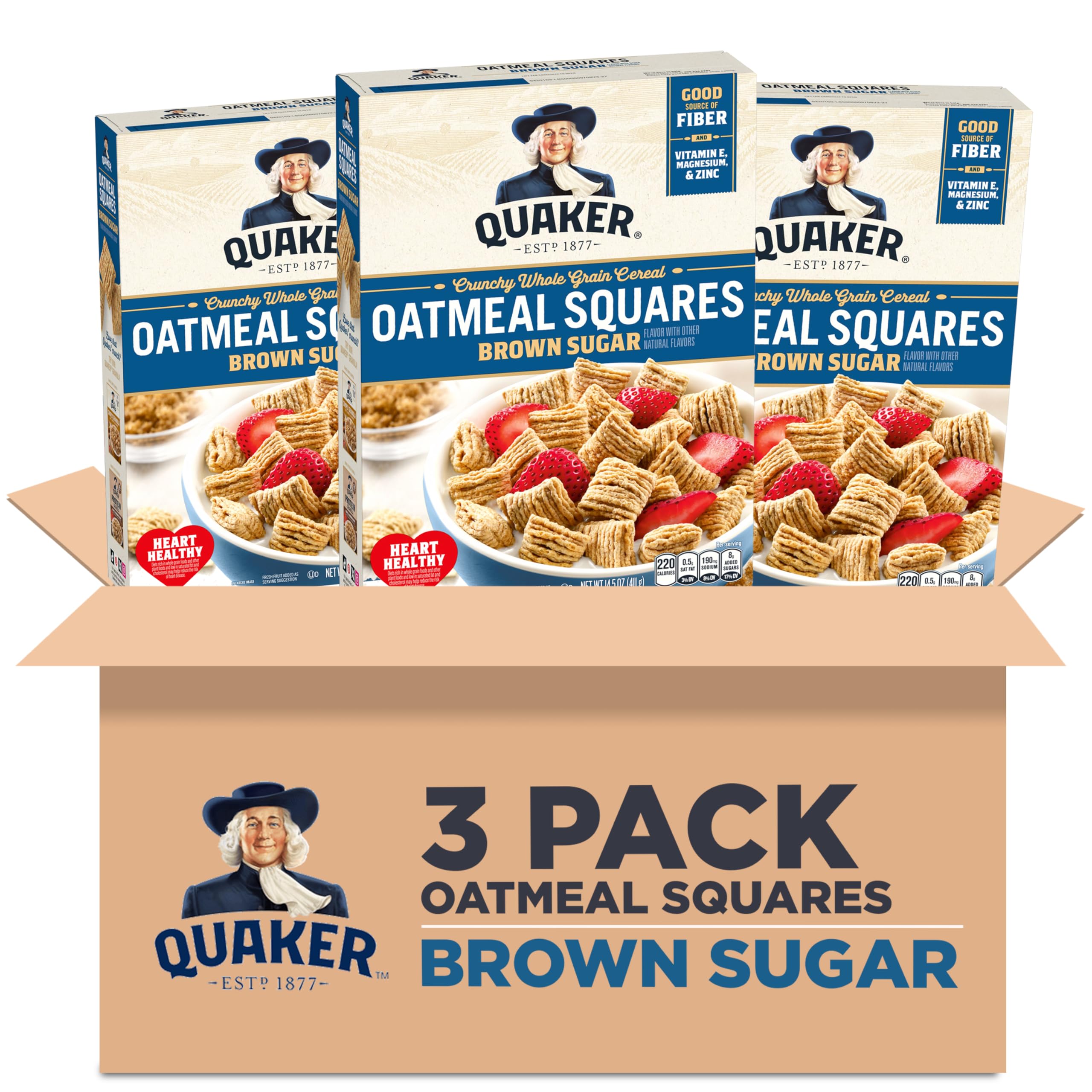 Snapklik.com : Quaker Oatmeal Squares Breakfast Cereal, Brown Sugar, 14 ...