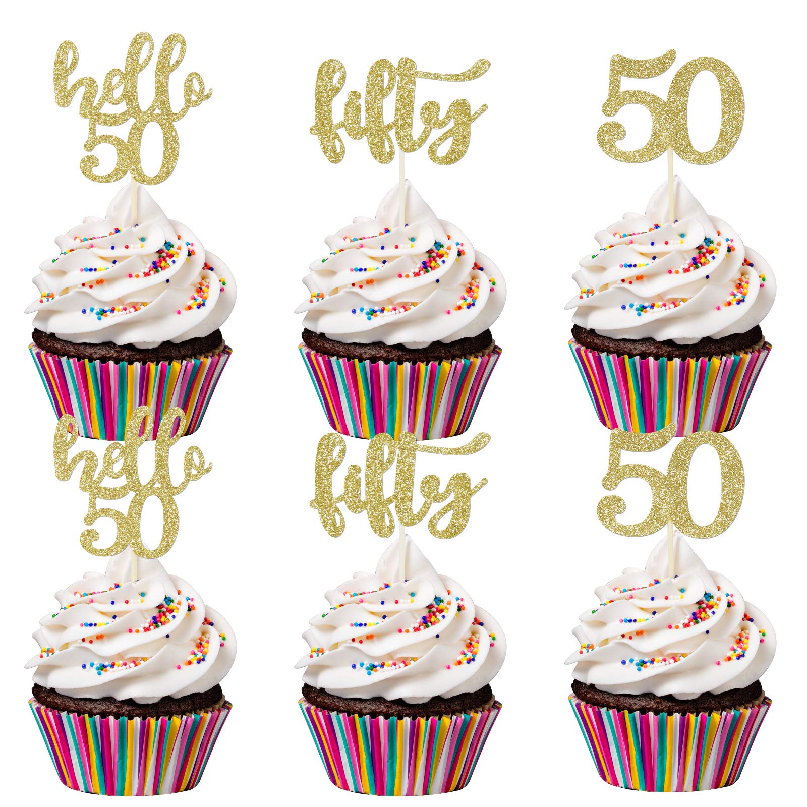 Buy 50th Birthday Cupcake Toppers- 24Pcs Hello 50 Cupcake Toppers 50 ...