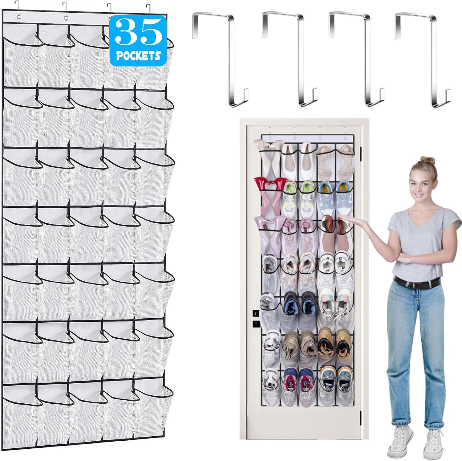 Amazon.com: Crmanedy Over The Door Shoe Organizer with 35 Large Clear ...