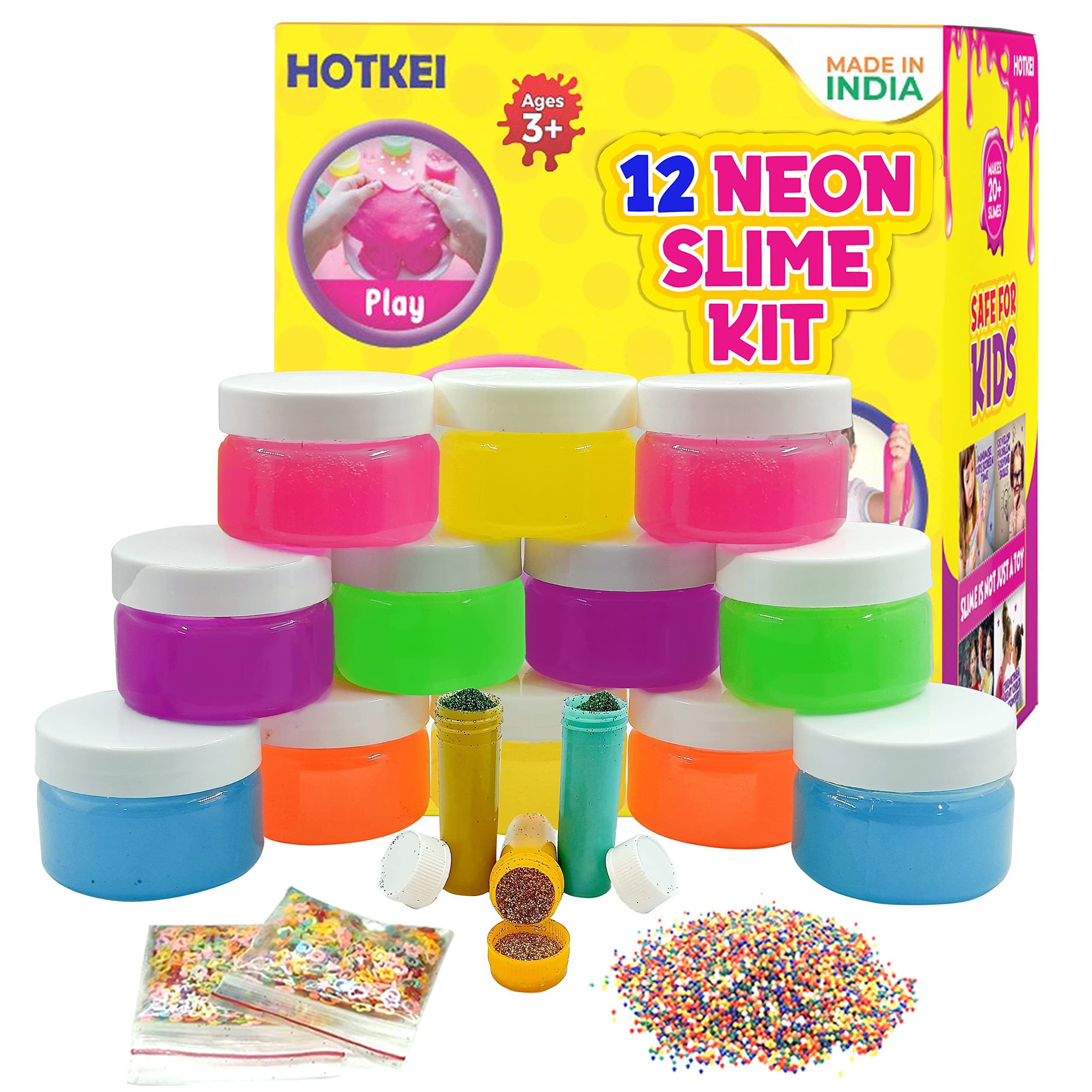 Buy HOTKEI (12 Neon Slime kit) DIY Neon Colored Fruit Scented Slimy ...