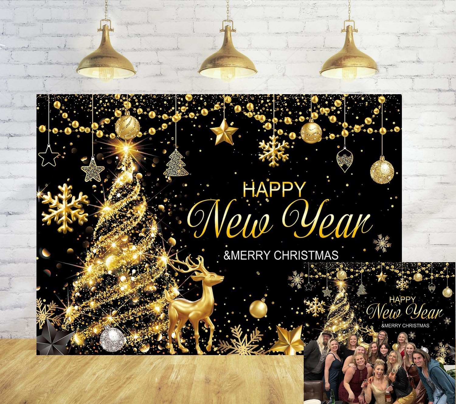 Amazon.com : Black Gold Happy New Year Backdrop 2025 New Year Merry ...