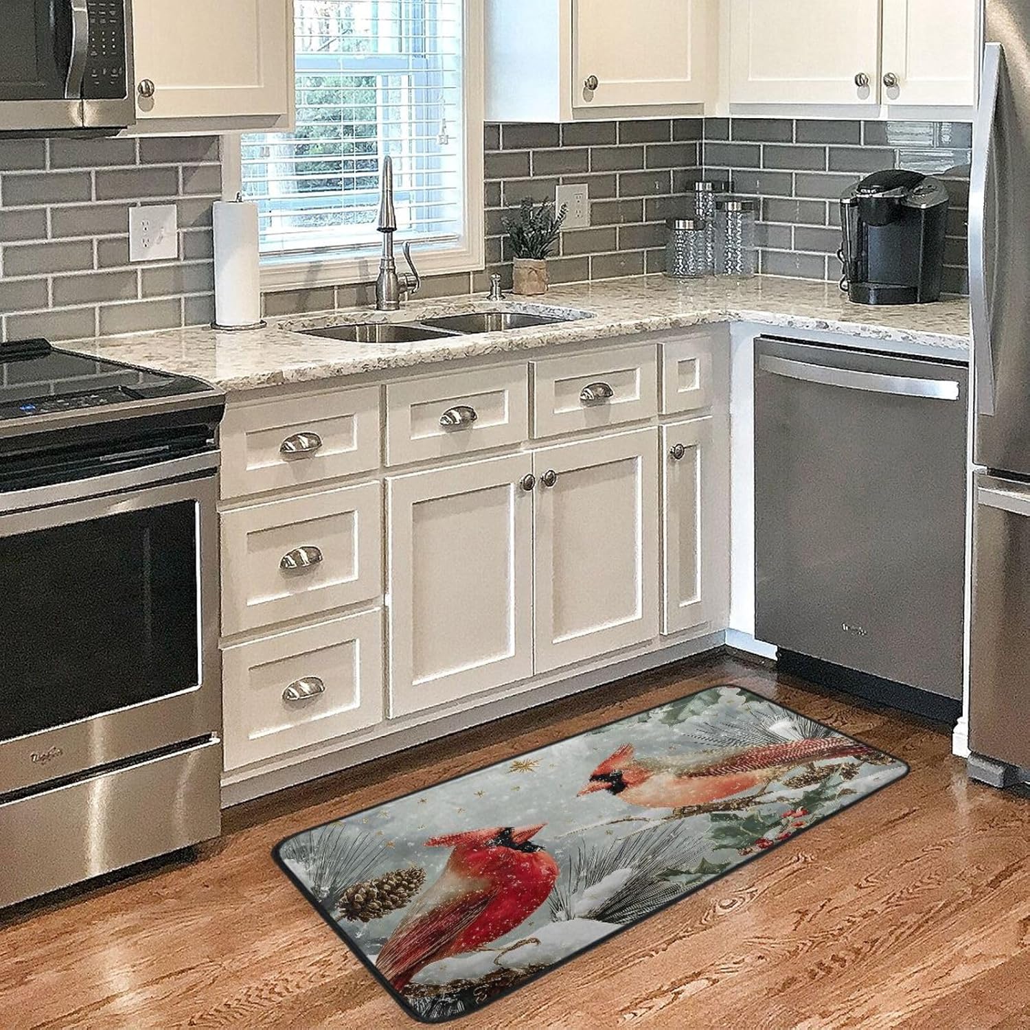 Amazon.com: Christmas Kitchen Rugs Cardinals Perched Berry Non Slip ...