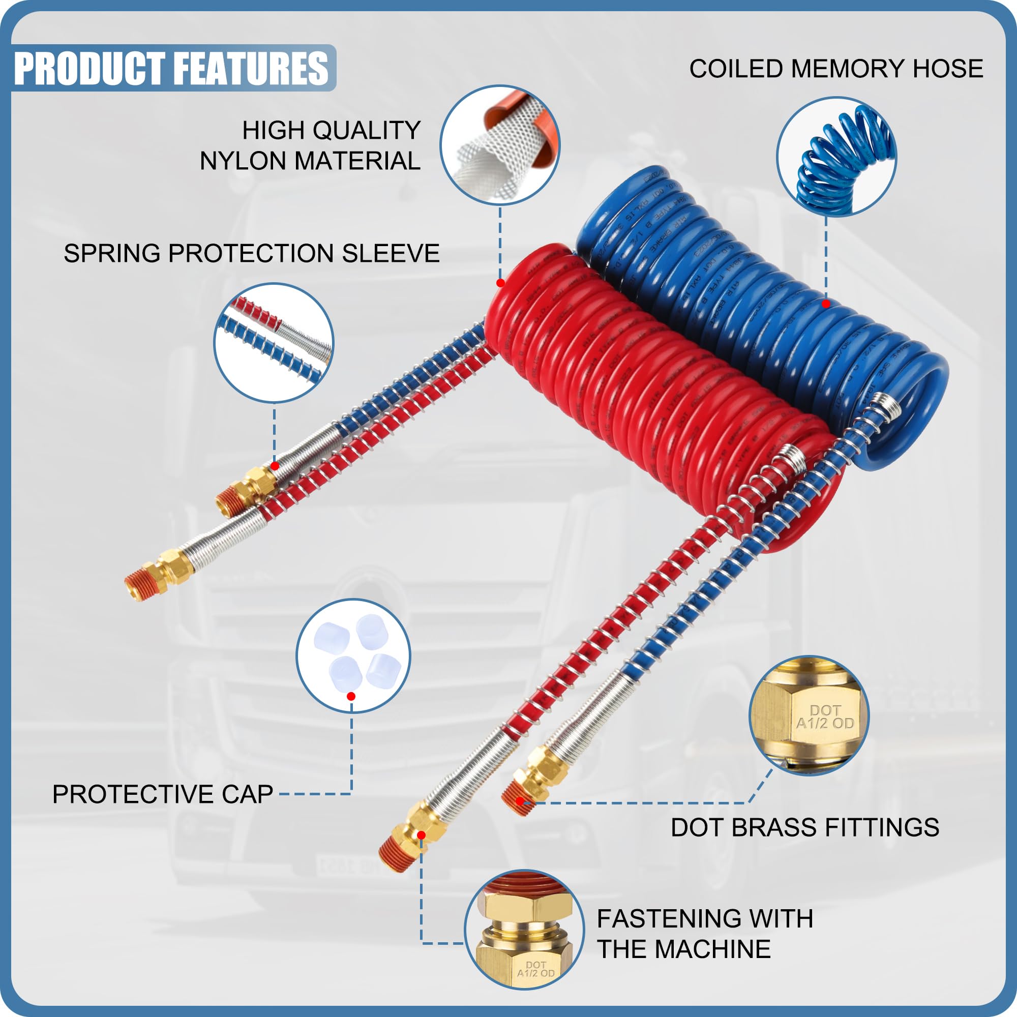 Snapklik.com : Ailbiuko Air Brake Line Hose Coil Assembly Coiled Set 15 ...