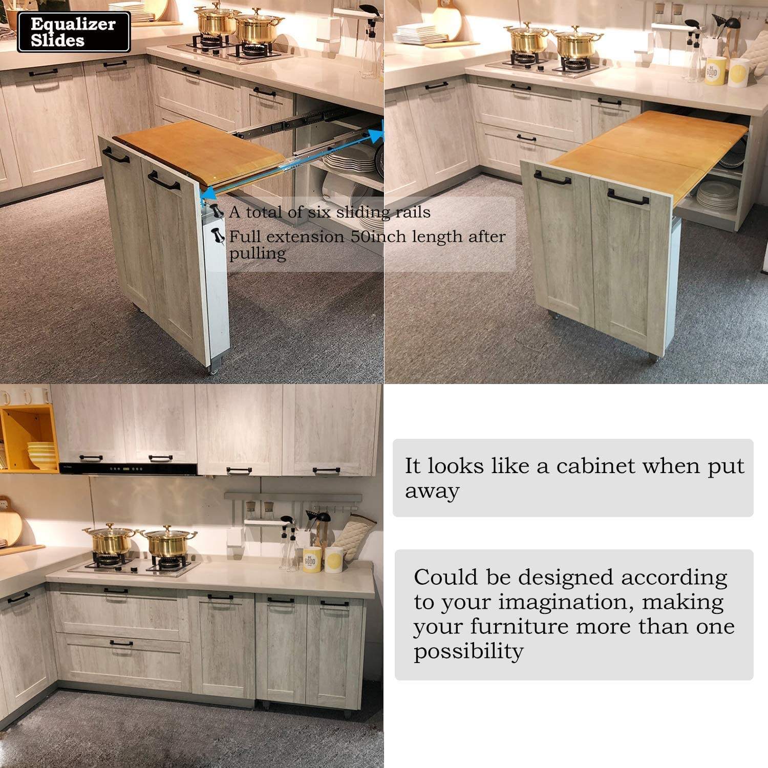 Nisorpa 50 Inch Aluminum Full Extension Table Slide with Silent Wheels ...