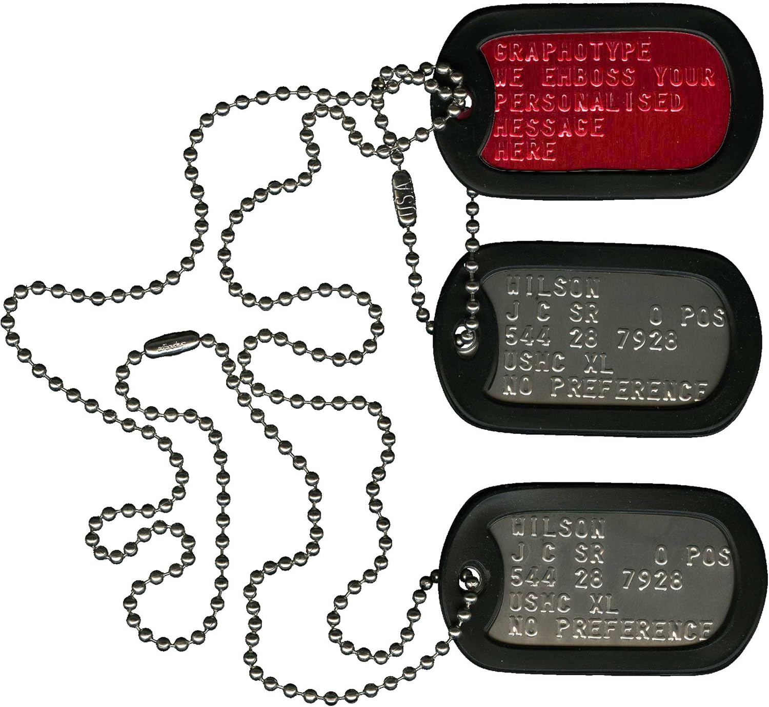 Graphotype™ PERSONLISED US MILITARY DOG TAG SET WITH ADDITIONAL RED ...