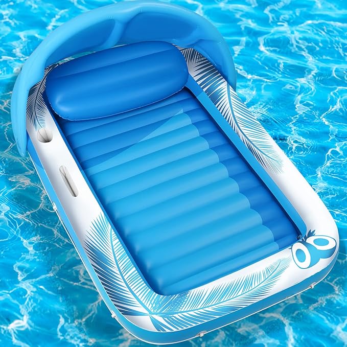 Amazon.com: Inflatable Tanning Pool Floats Adult Lounger with Canopy ...