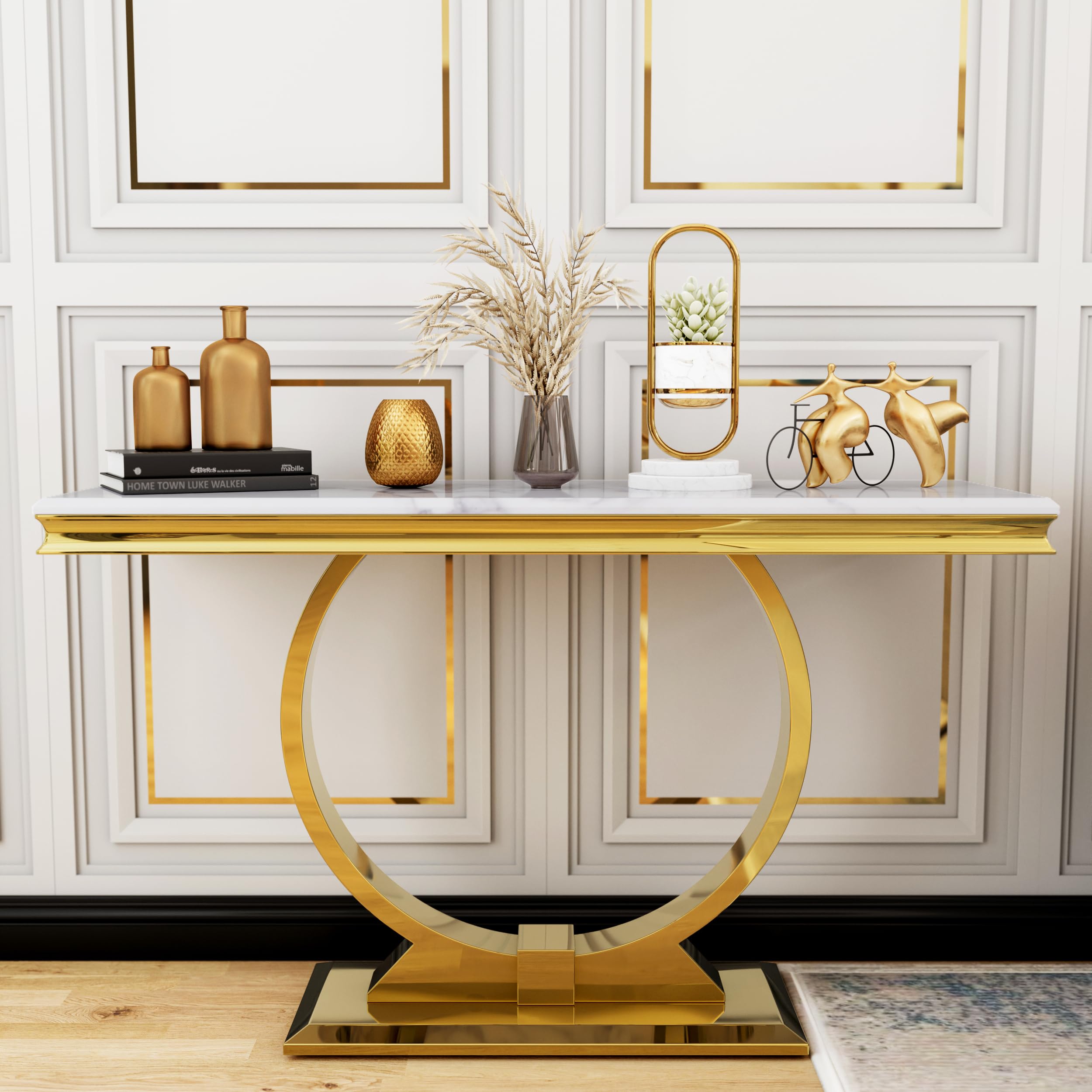 Asday Gold Console Table 50 Inch Glam White And Gold | Desertcart UAE