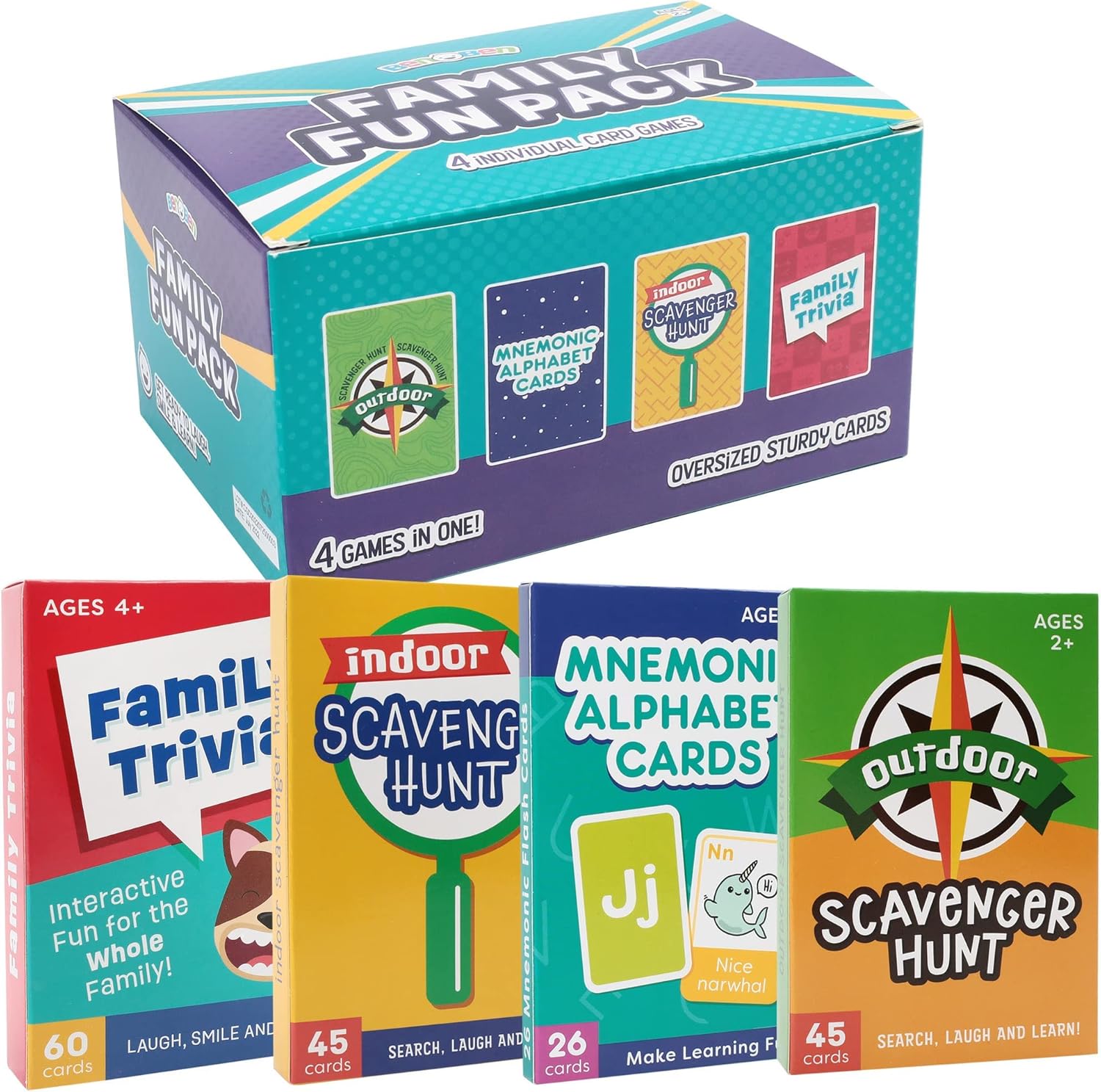 Card Games for Family Game Night, 4 in 1 Fun Pack, Scavenger Hunt Games ...