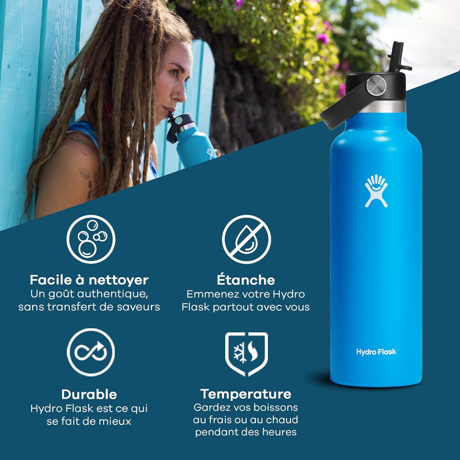 Hydro Flask - Water Bottle 621 ml (21 oz) with Flex Straw Cap - Vacuum ...