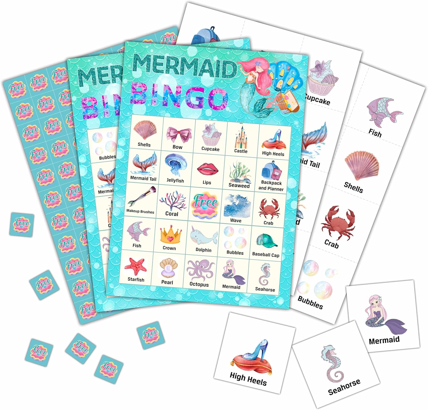 Amazon.com: Foosproea Mermaid Bingo Cards, Mermaid Bingo Games for 24 ...