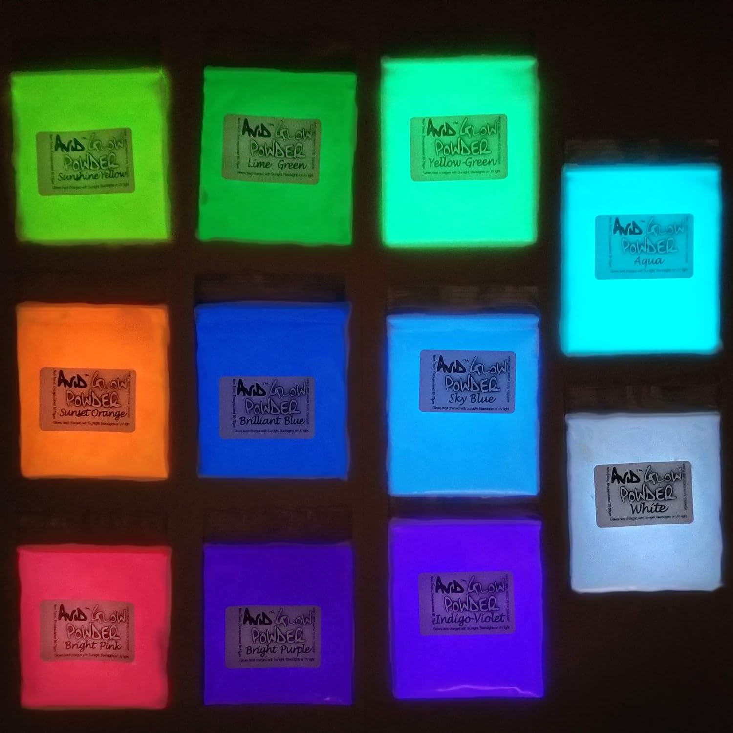 Amazon.com: Glow Powder Variety Pack 11 colors- 6 Fluorescent/5 Neutral ...
