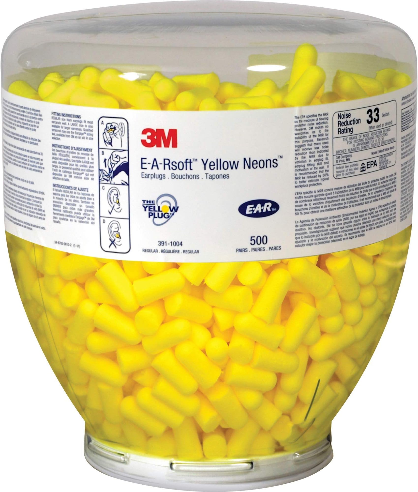 Amazon.com: 3M Ear Plugs, 500 Pairs/Refill Bottle for One Touch ...
