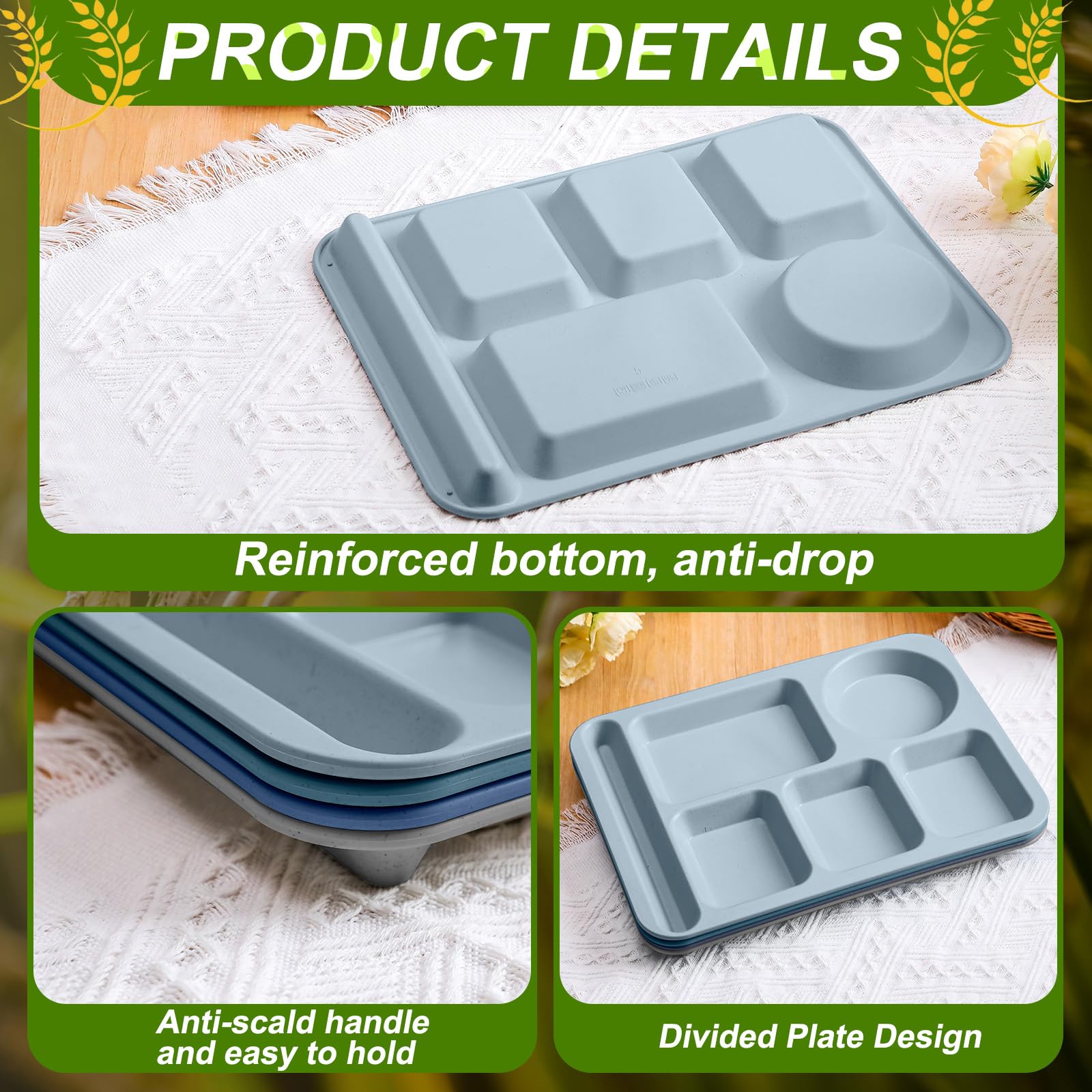 Snapklik.com : Pinkunn 8 Pcs Large 14 Inch Wheat Straw Divided Plates ...