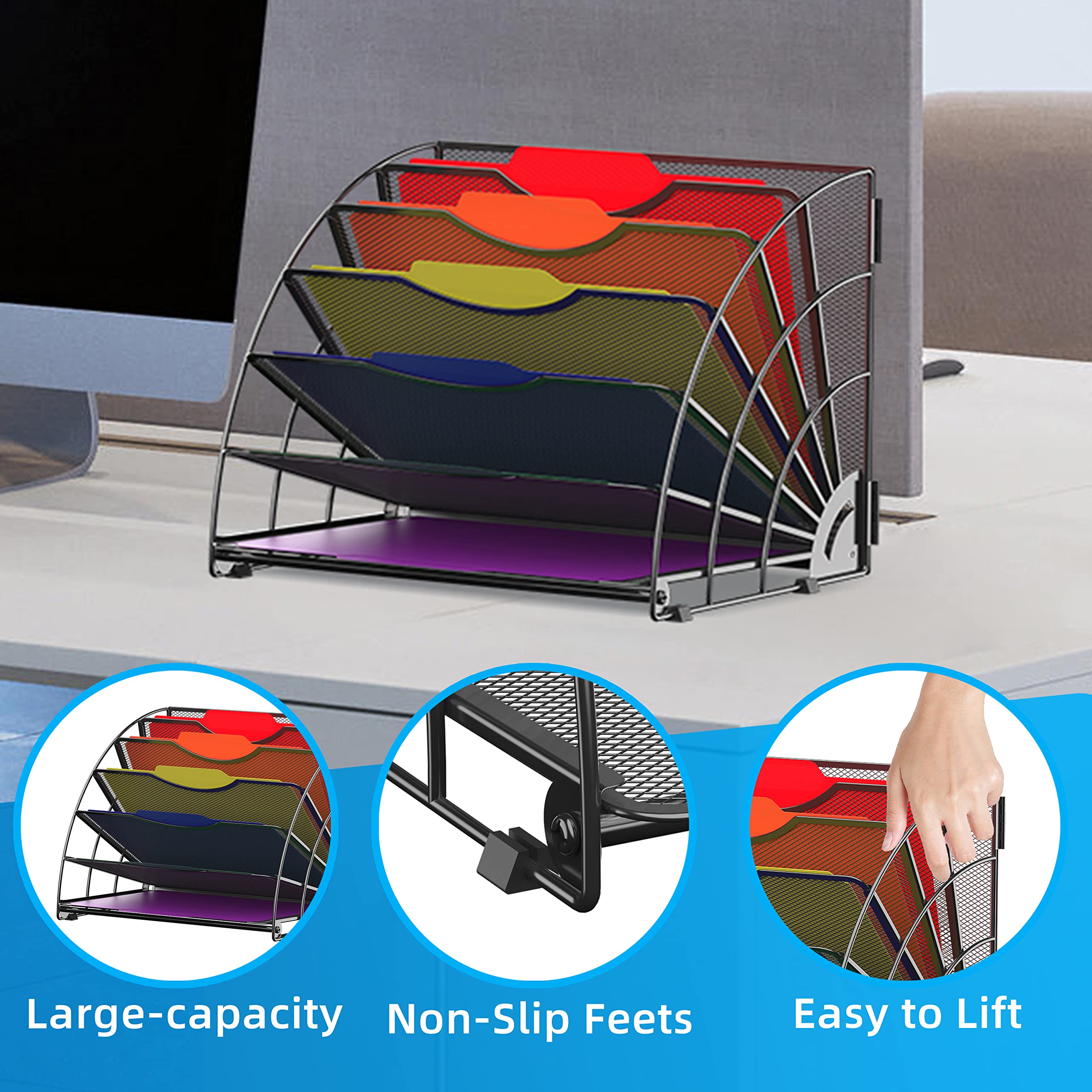 Snapklik.com : Fan Shaped Desk File Organizer, 6 Compartments For ...