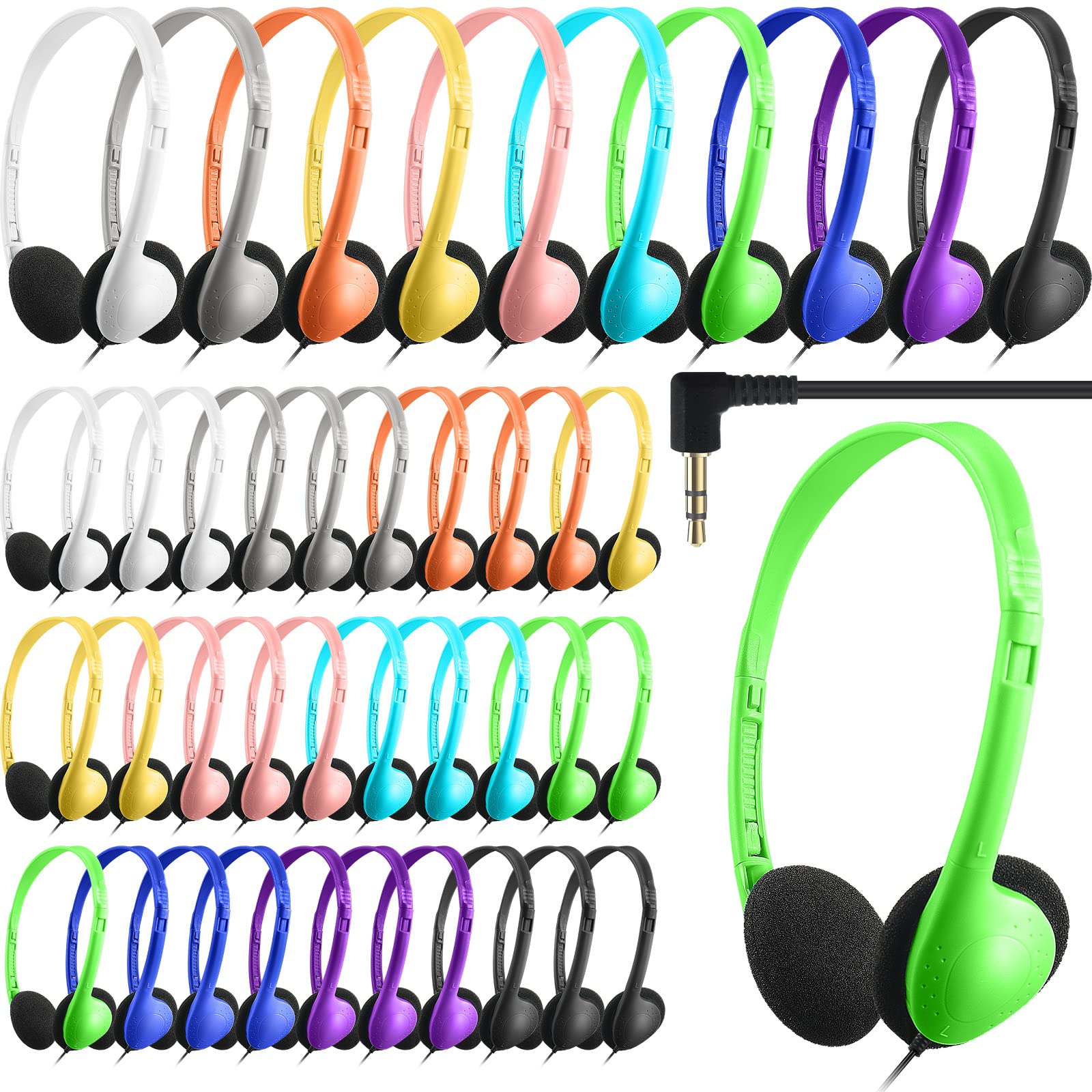Amazon.com: 40 Pack Bulk Kids Headphones Multi Color Classroom Wired ...