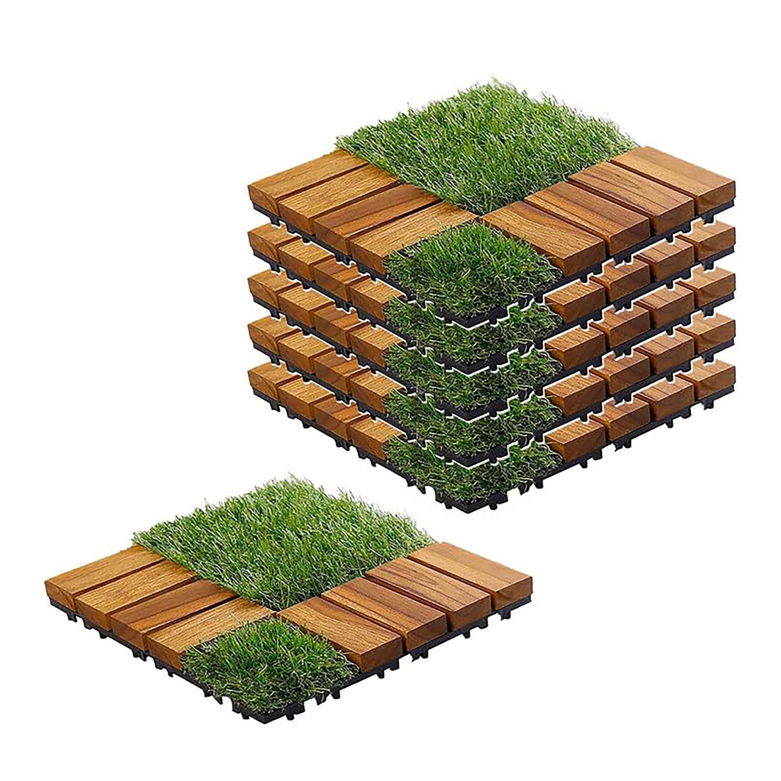 Sharpex Artificial Grass Wooden Deck Tiles With Interlocking 6 Piece | Desertcart GB