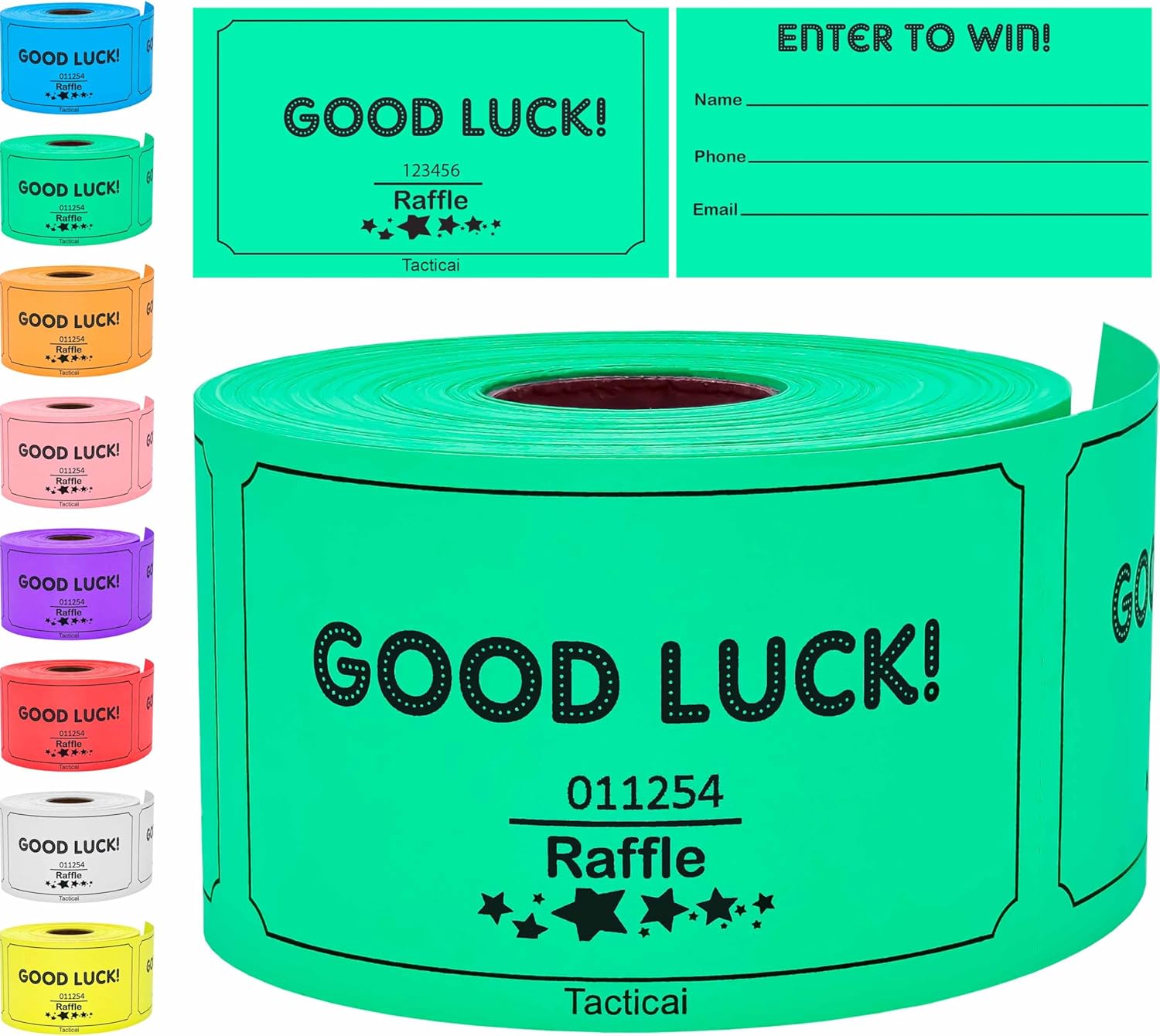 Tacticai 250 Raffle Tickets, Green (1 of 8 Colors), Raffle Cards, Entry ...