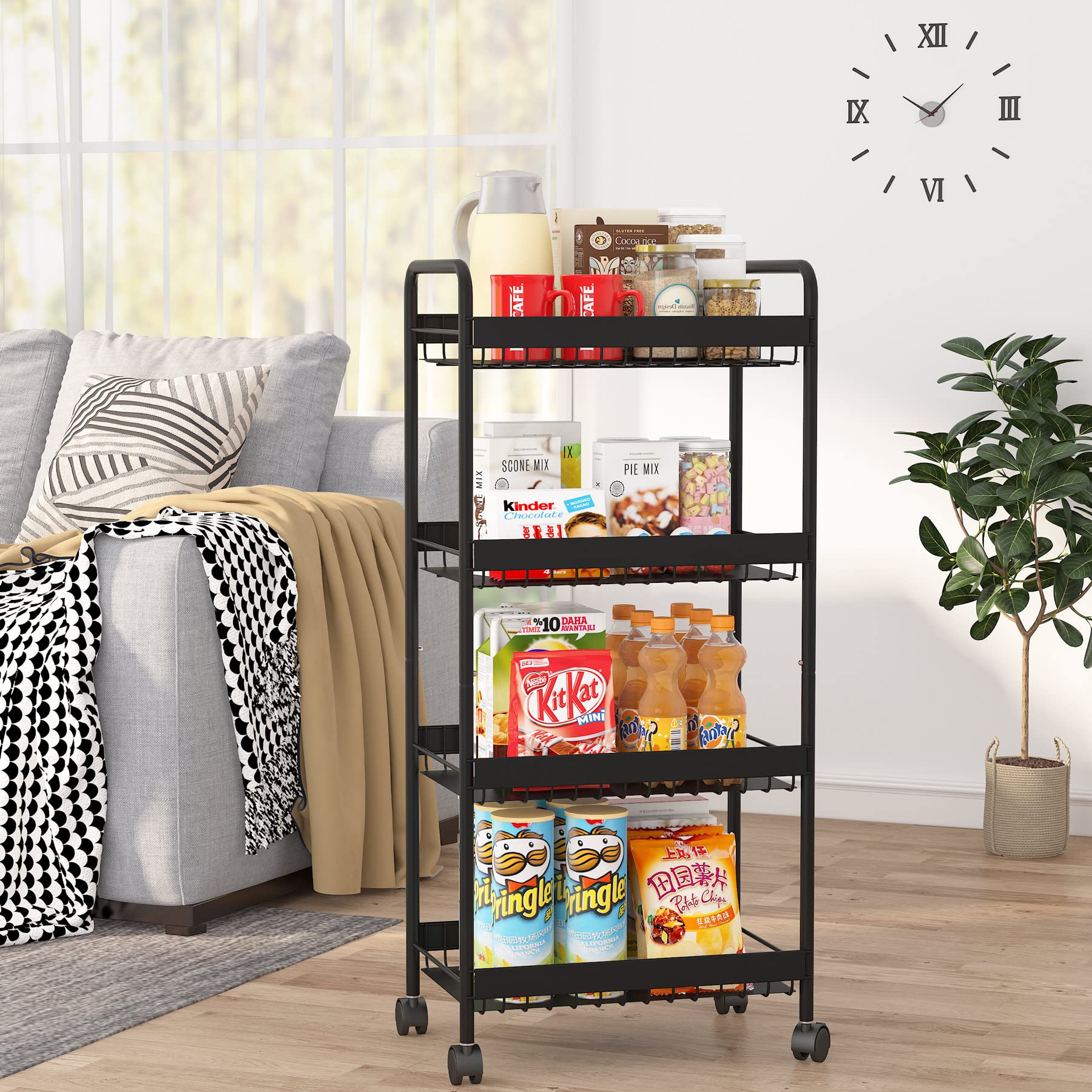 Buy 4-Tier Rolling Cart, Metal Storage Cart, Utility Cart with Wheels ...