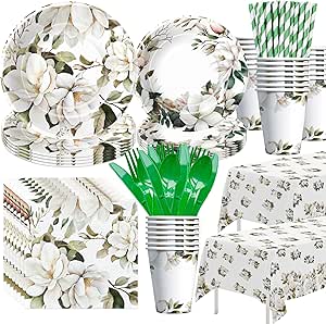 Amazon.com: Xigejob Magnolia Party Decorations Dinnerware, Magnolia ...