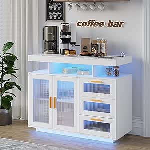 Sideboard Buffet Cabinet with Storage with 3 Drawers and 2 Doors, Auto ...