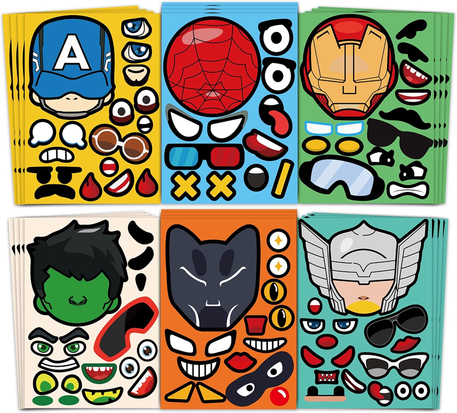Amazon.com: 24 Sheets Make-a-Face Superhero Stickers for Kids, Make ...